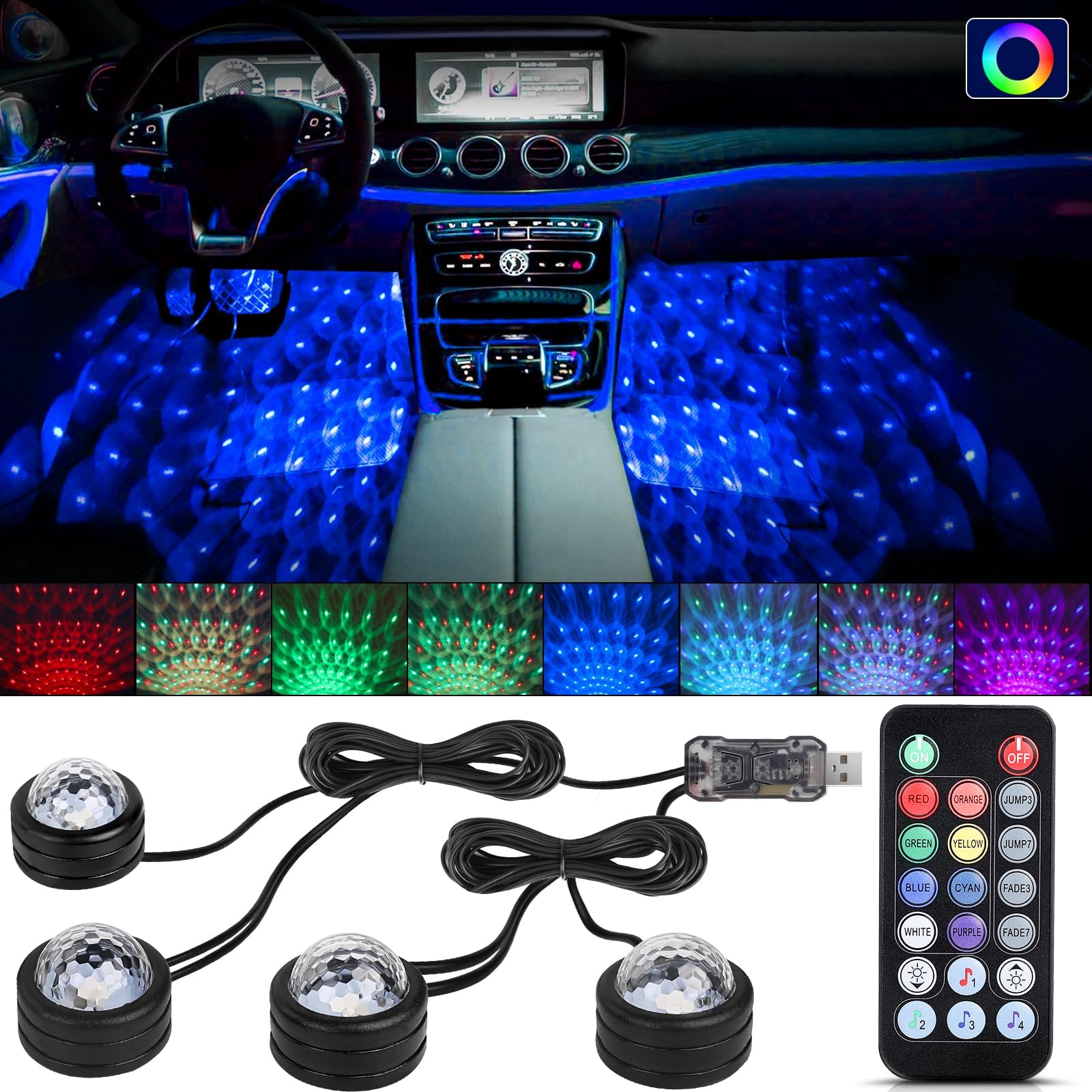 Amazon.com: Car LED Interior Lights, RGB Car Ambient Lighting with USB ...