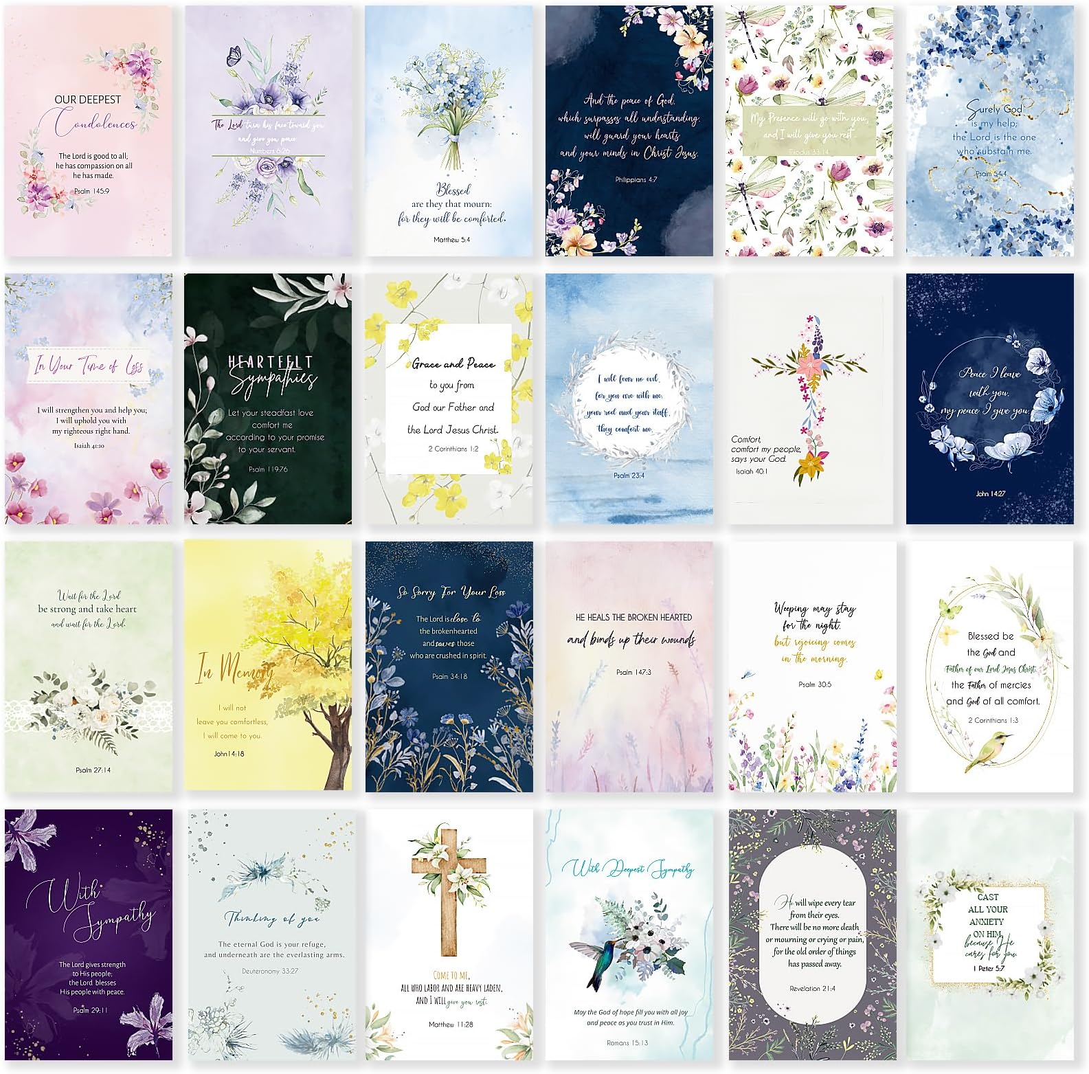 Amazon.com: 24 Pack Floral Religious Sympathy Cards with Self-adhesive ...