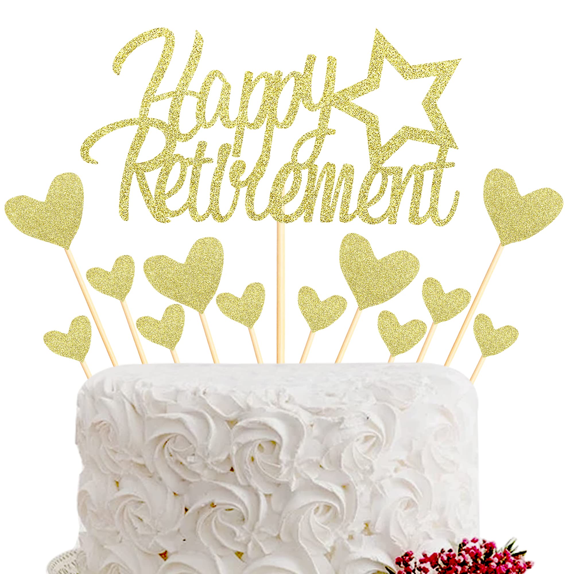 Sumerk Gold Glitter Happy Retirement Cake Topper Retired Theme Cake ...