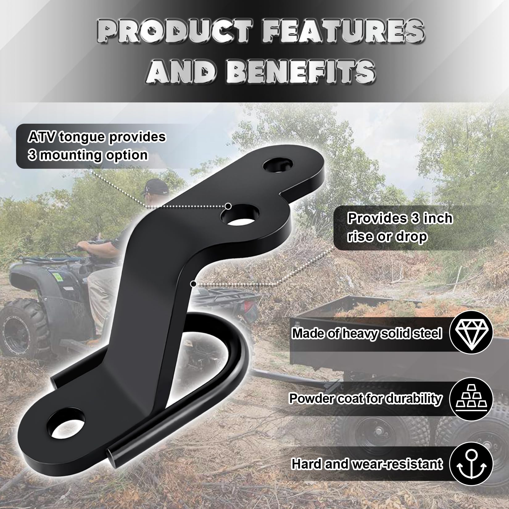 Snapklik.com : Three-Way Hitch Attachments Fit For ATV/UTV Type ...