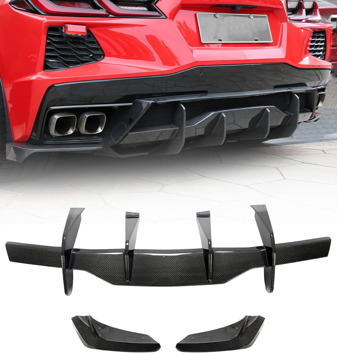 Amazon.com: NUBEHONE Upgrade C8 Carbon Fiber Rear Bumper Diffuser and ...