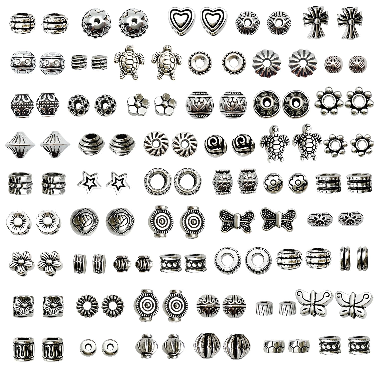 Amazon.com: stino106Pcs Paired Antique Silver Metal Spacer Beads for ...