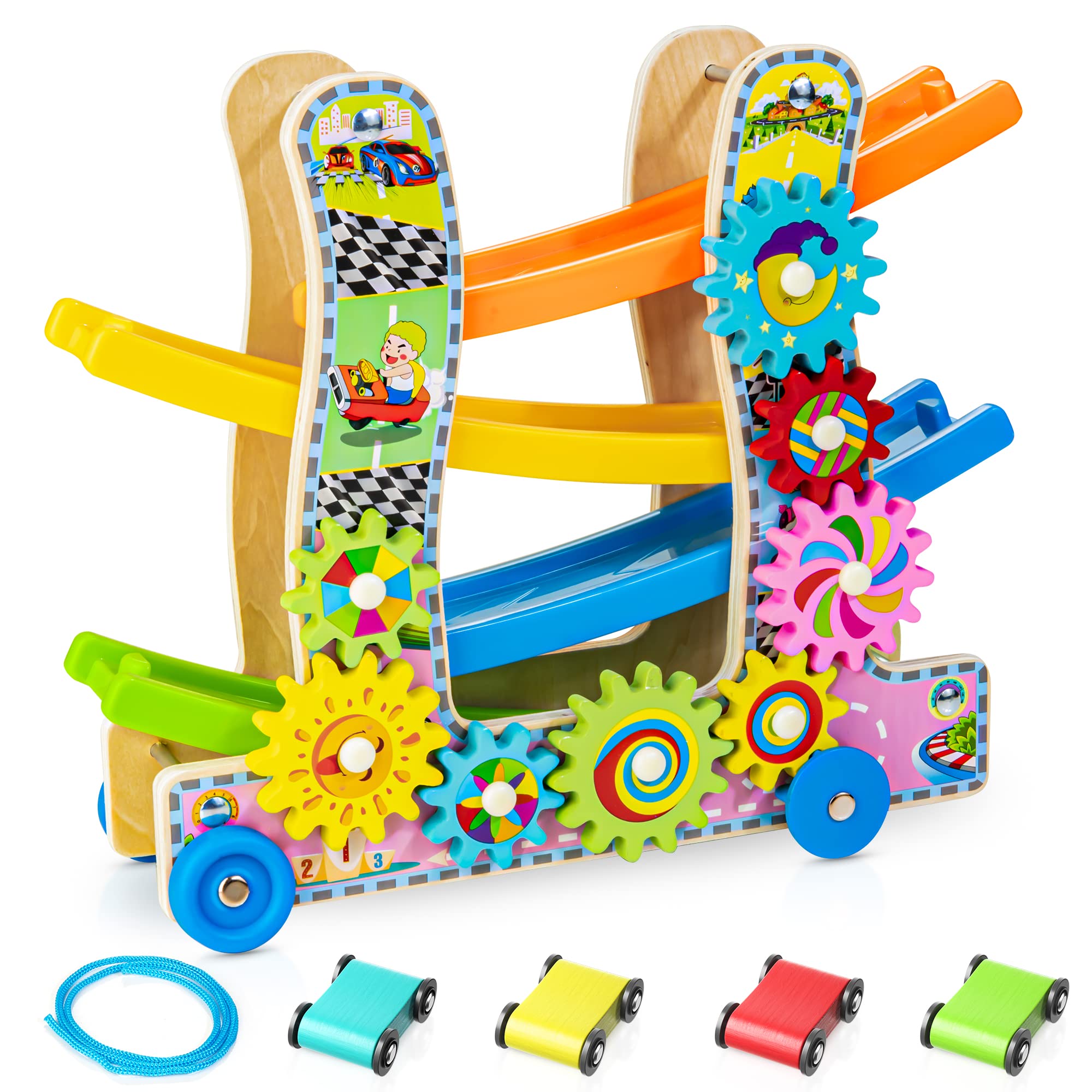 Buy Wooden Race Track For Toddlers 3 In 1 Wooden Car Ramp With 4 Mini buy-wooden-race-track-for-toddlers-3-in-1-wooden-car-ramp-with-4-mini