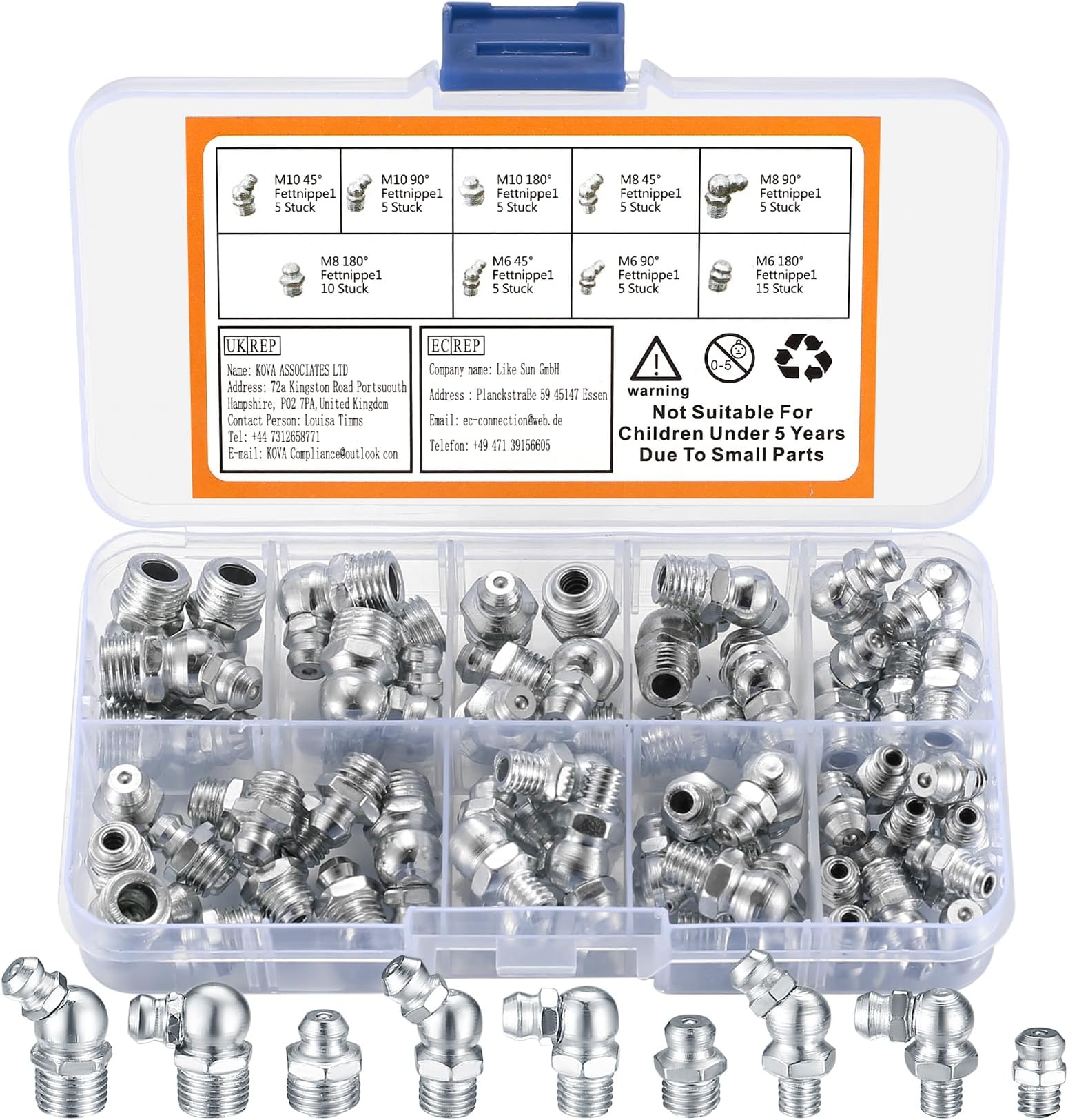 Amazon.com: Metric Grease Fittings Kit, 60 Pcs Hydraulic Grease Zerk ...