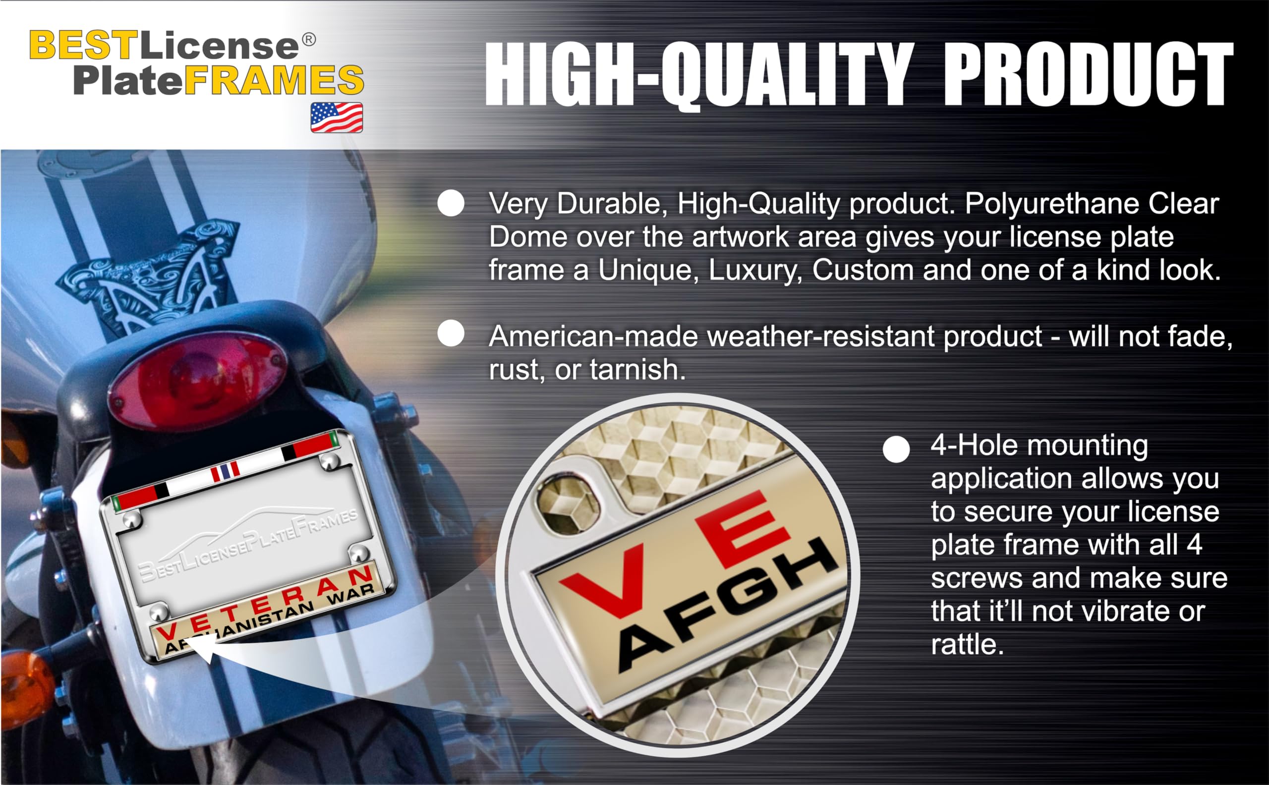 Motorcycle Metal License Plate Frame with Iraq Disabled Veteran Design ...