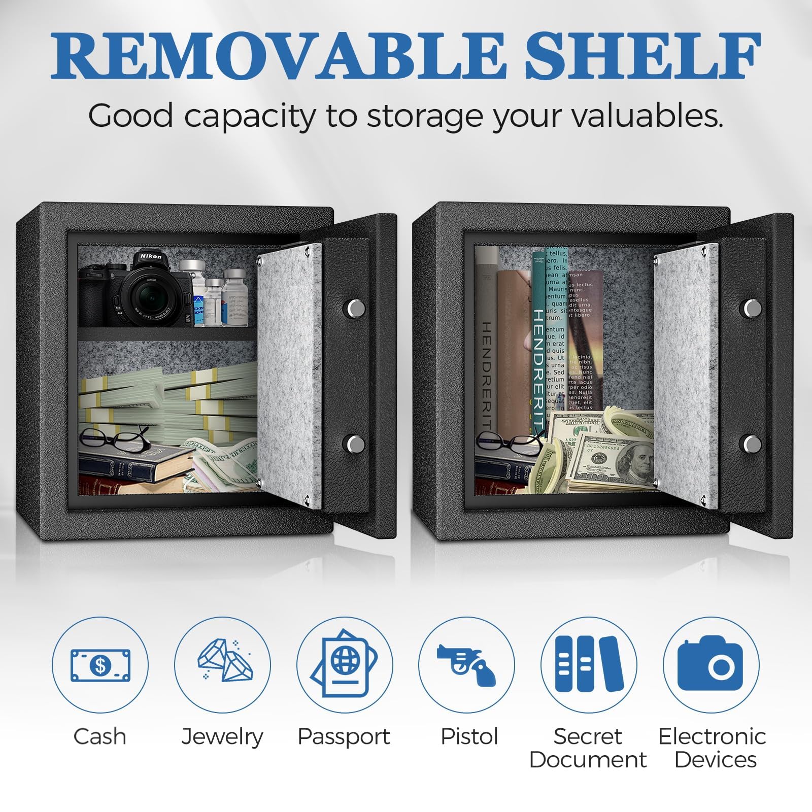 Biometric Fireproof Safe WASJOYE - Fingerprint & Digital Lock Safe Box ...
