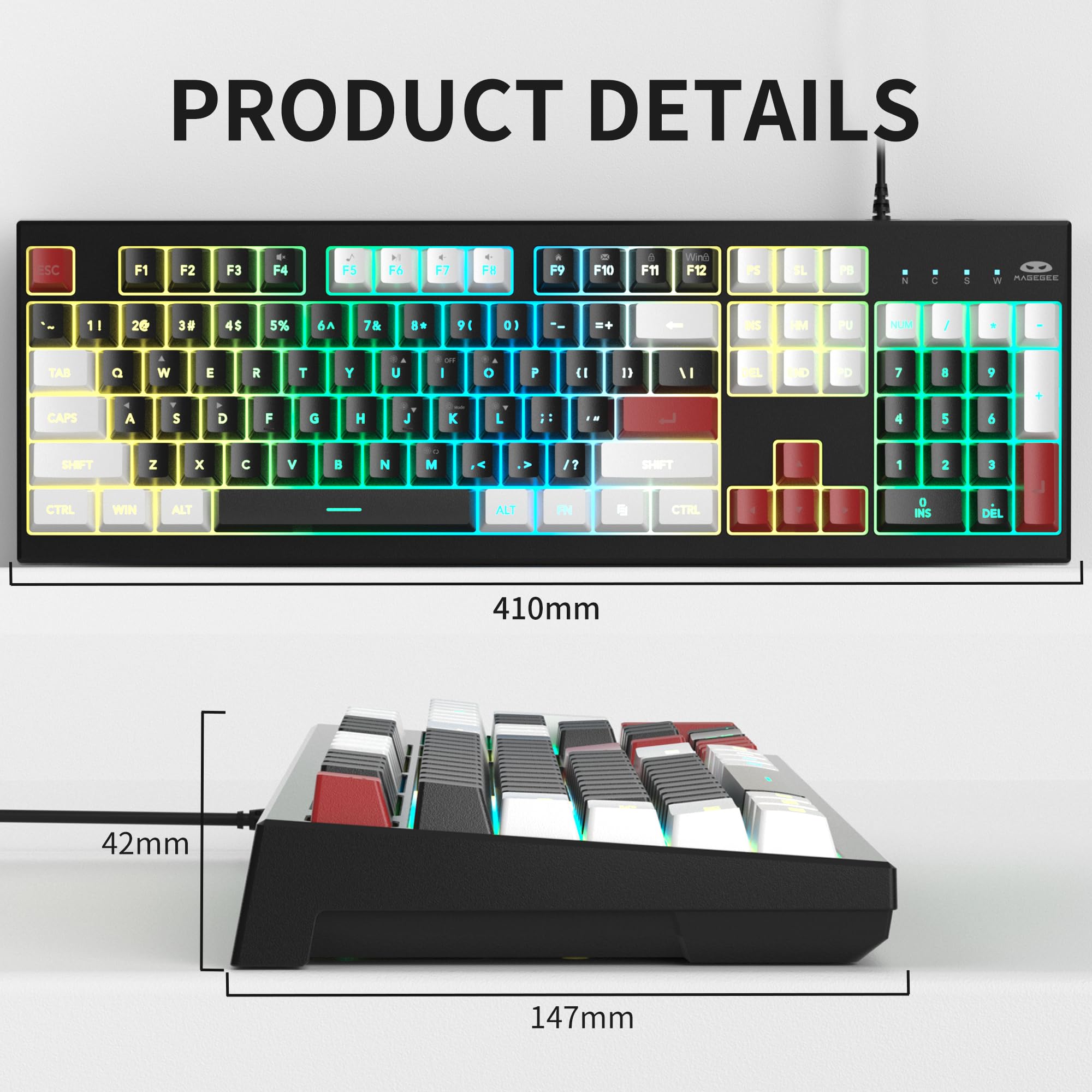 Snapklik.com : MageGee Creamy Keyboard,K2 Keyboard Wired RGB Backlit ...