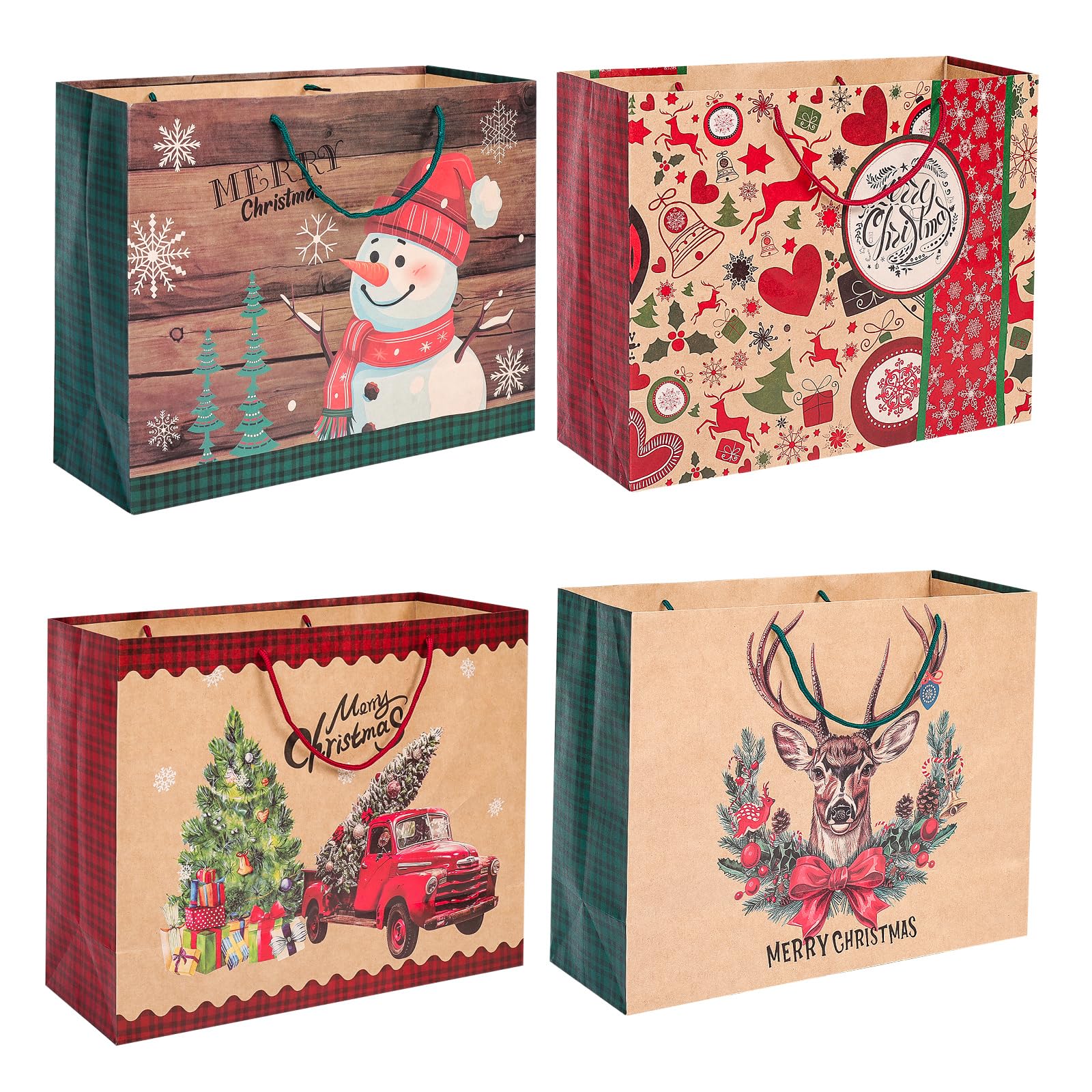 8 Extra large Christmas Paper Gift Bags Bulk with handles -4 Designs ...