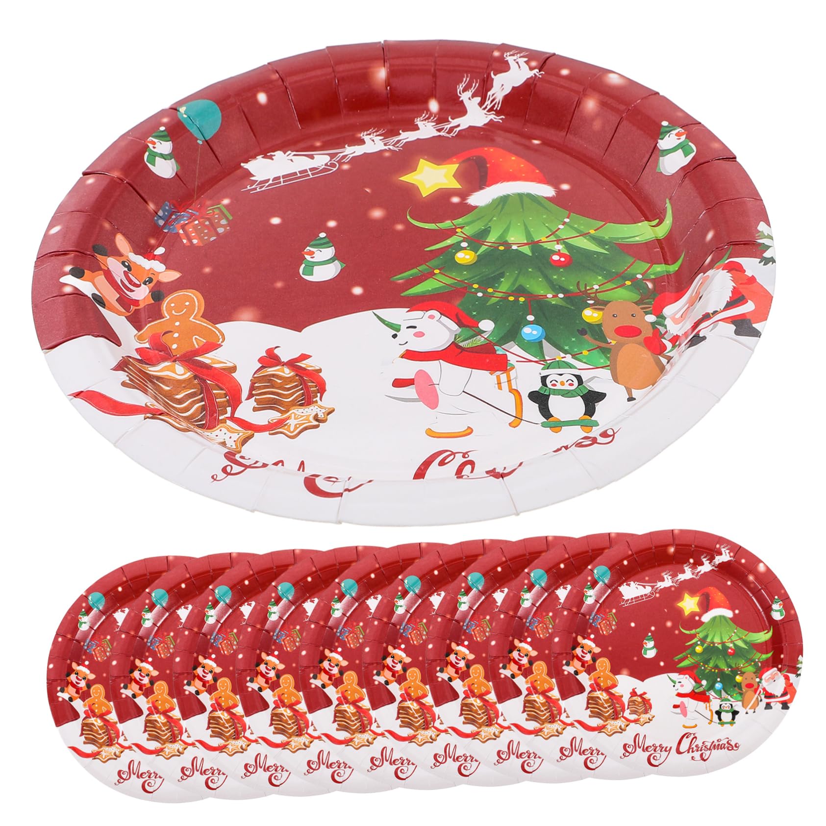 Amazon.co.jp: NUOLUX 10個入り セット クリスマスの紙皿 クリスマスパーティープレート クリスマスディナープレート クリスマス柄の紙皿 クリスマス紙皿 クリスマスの装飾の ...