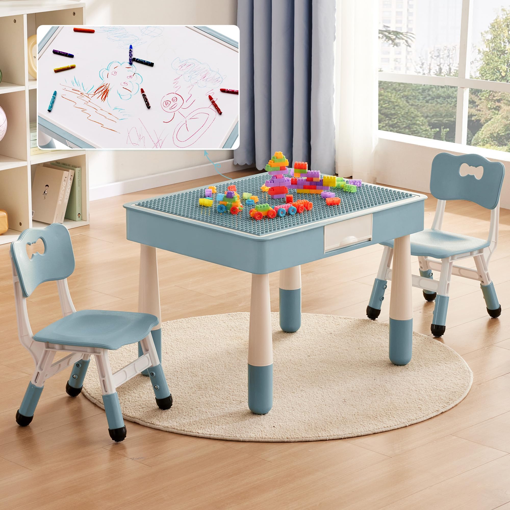 Amazon.com: DOREROOM 4 in 1 Kids Table and 2 Chairs Set with Storage ...