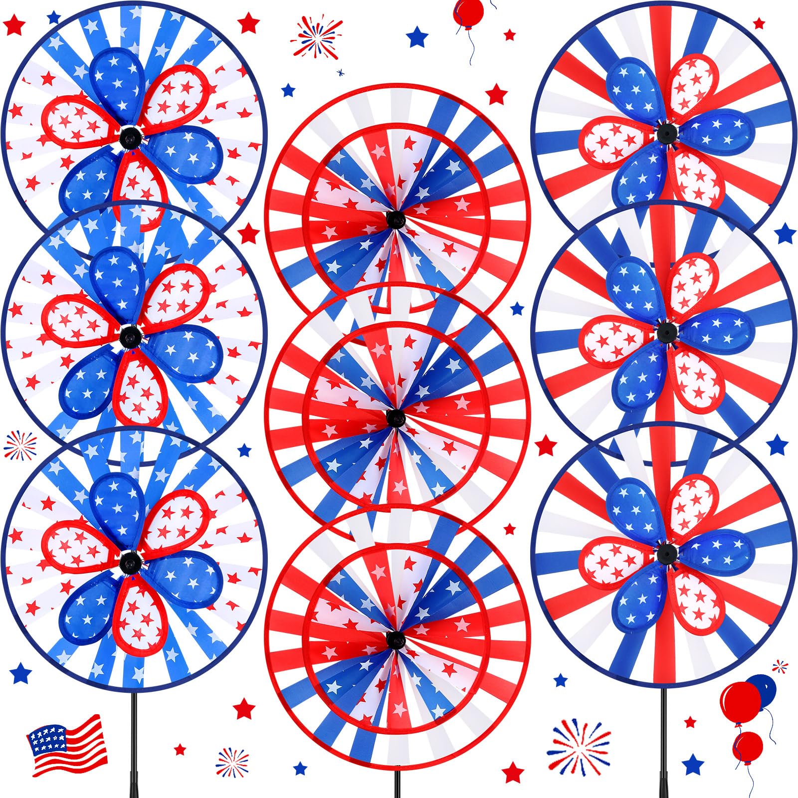 Amazon.com: Wettarn 9 Pcs American Flag Pinwheels for Independence Day ...