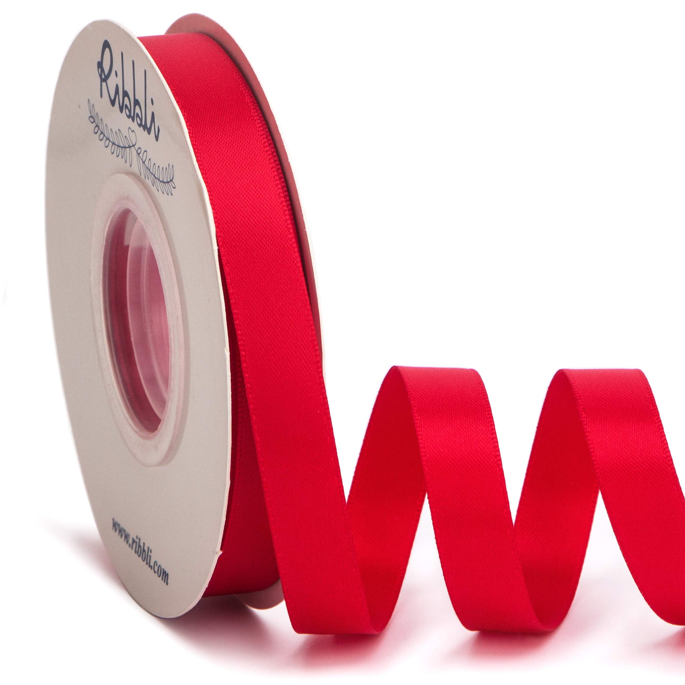 Amazon.com: Ribbli Double Faced Hot Red Satin Ribbon,1/2” x Continuous ...