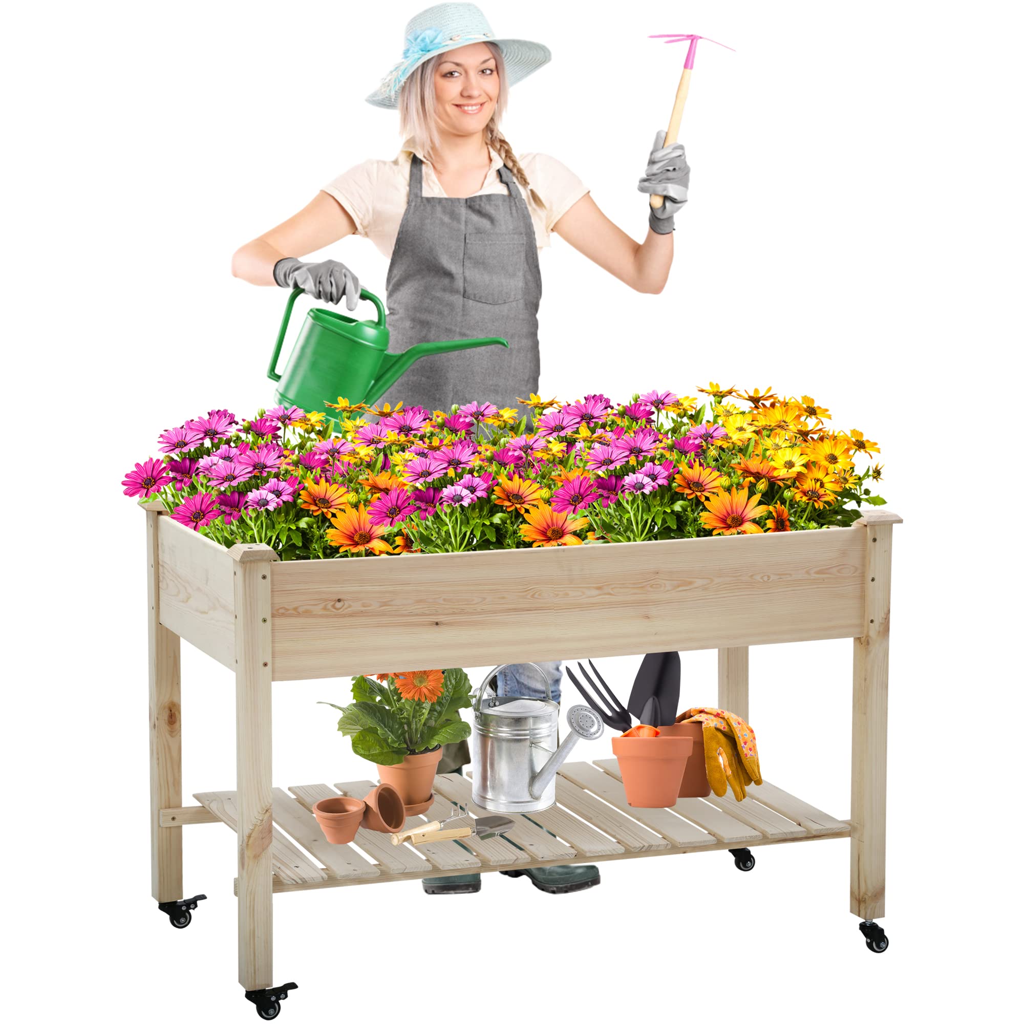 Amazon.com: BLKMTY Raised Garden Bed with Wheels Elevated Garden ...