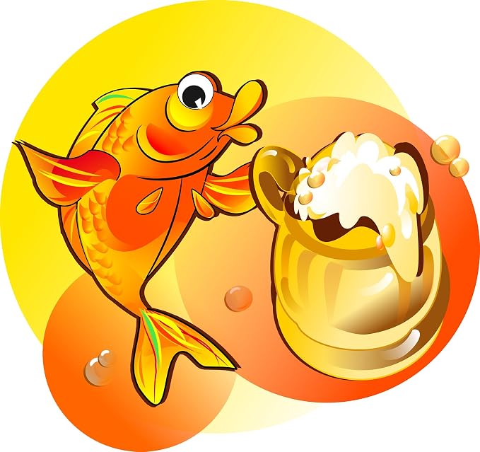 Happy Drunk Gold Fish Drinking Beer Cartoon Vinyl Decal Sticker (4 ...