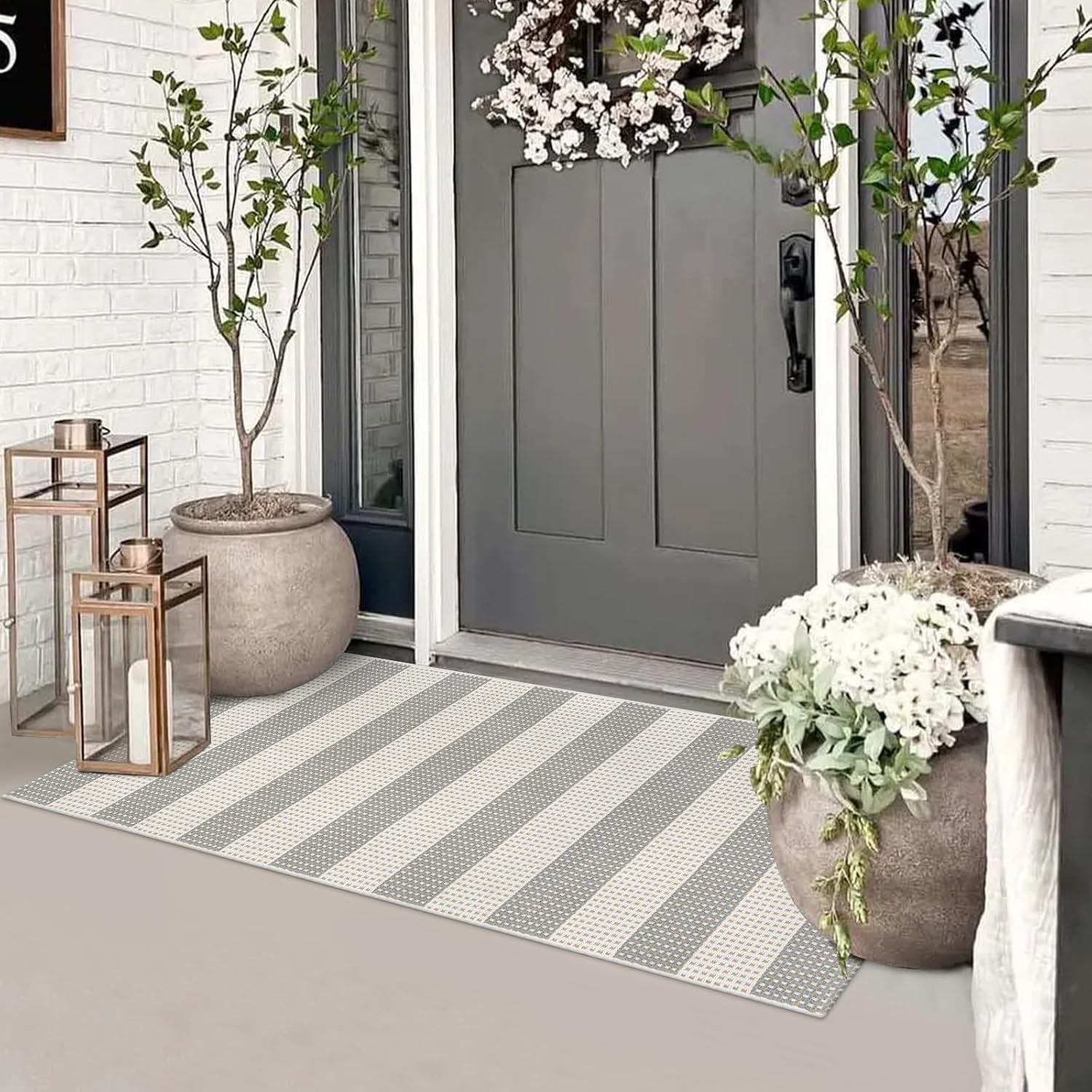 Amazon.com: Sungea Grey and White Outdoor Runner Rug 2x4.3,Washable ...