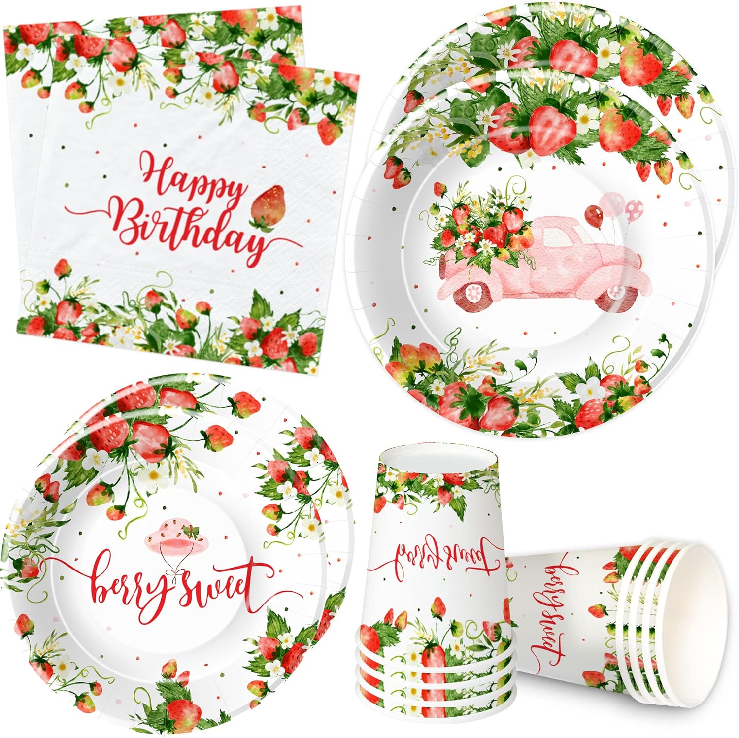 Amazon.com: Xigejob Strawberry Birthday Party Supplies - Strawberry ...