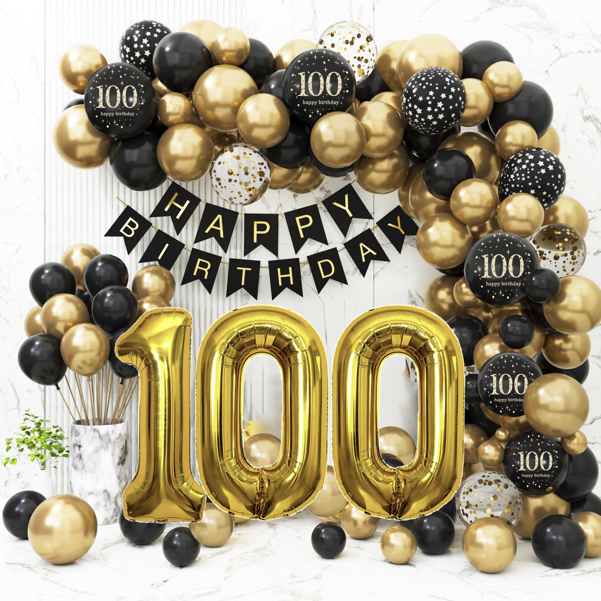 Amazon.com: 100th Birthday Decorations for Men Women, Black and Gold ...