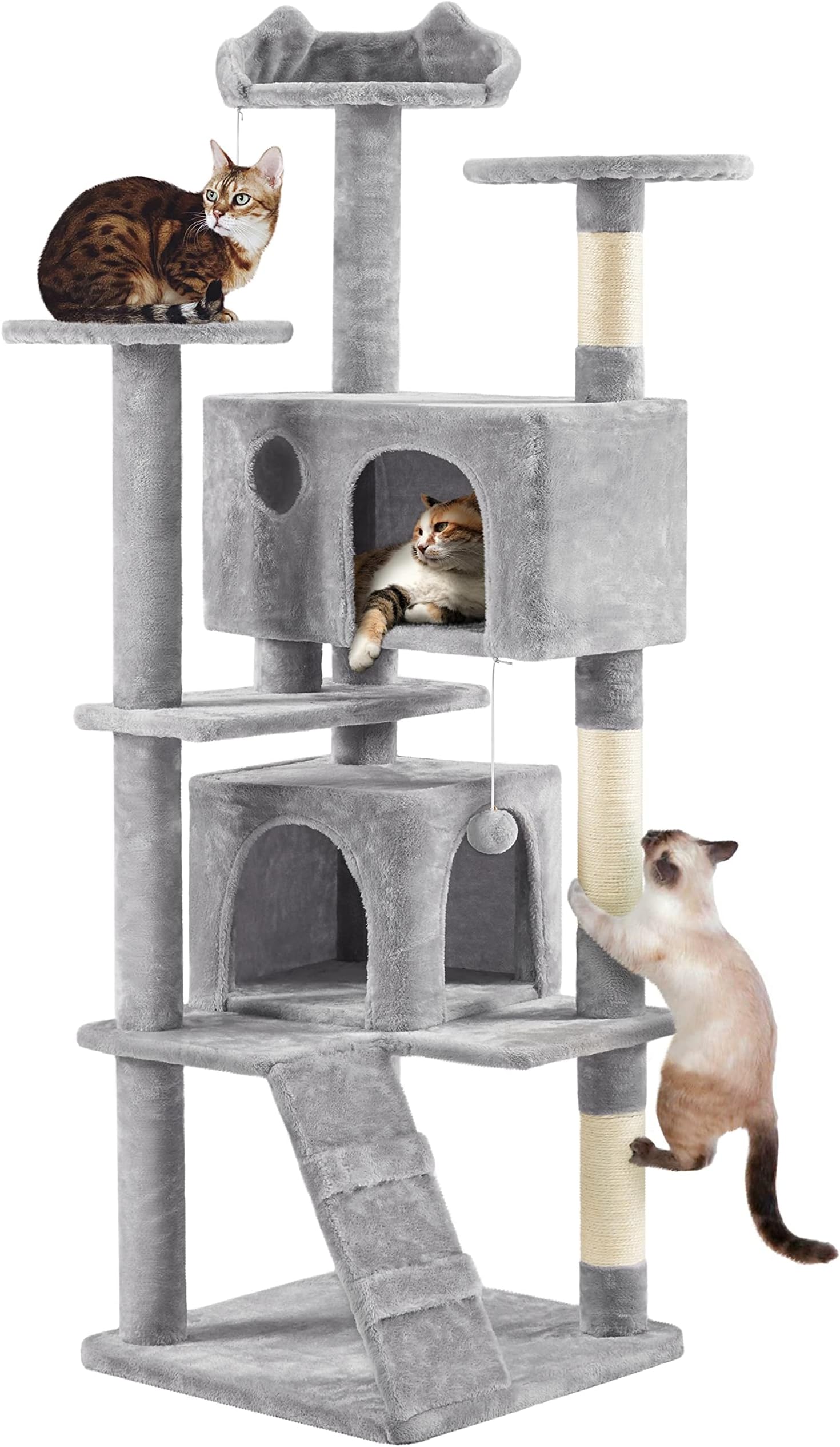 Yaheetech Cat Tree, 178cm Cat Tower w/Scratching Posts, 2 Cat Condos ...