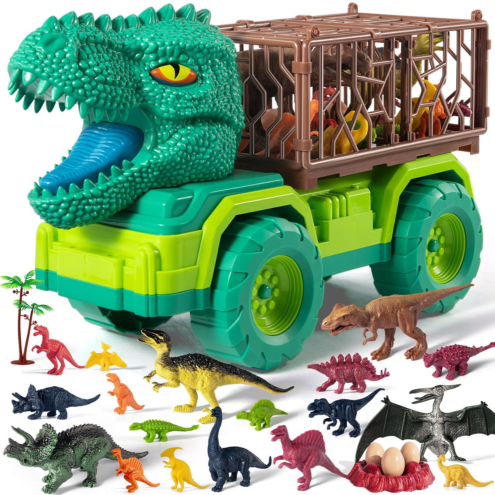 Buy TEMI 25 in 1 Tyrannosaurus Rex Dinosaur Carrier Truck Set, Toddler ...