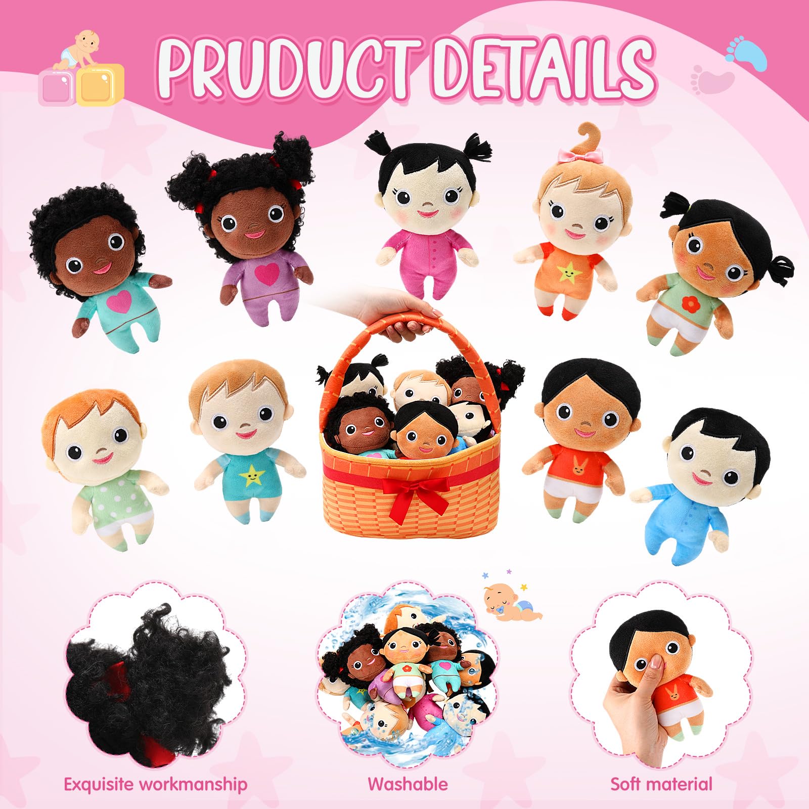 Snapklik.com : Plush Baby Dolls, Set Of 10 Soft Multicultural Sensory ...