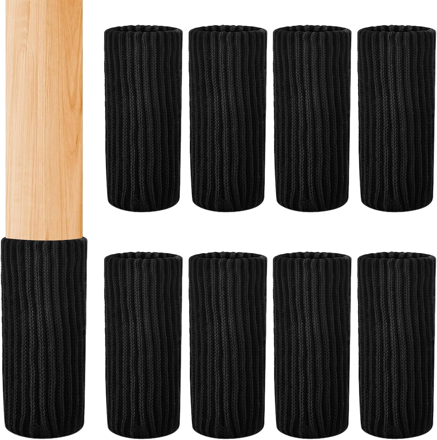 8-Pack Furniture Leg Socks - Black Knitted Furniture Socks - Double ...