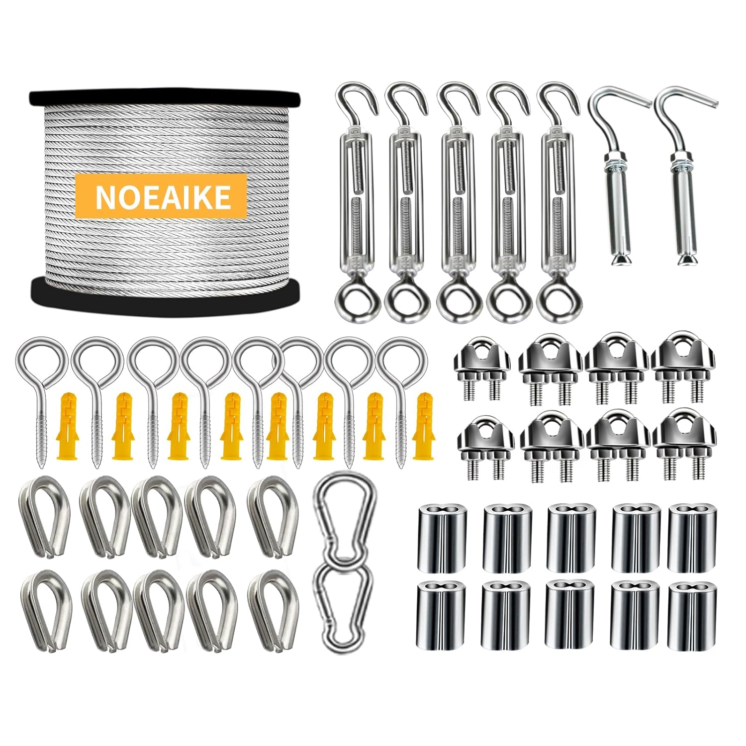 Amazon.com: NOEAIKE Wire Rope Kit,165FT 1/8" Vinyl Coated Stainless ...