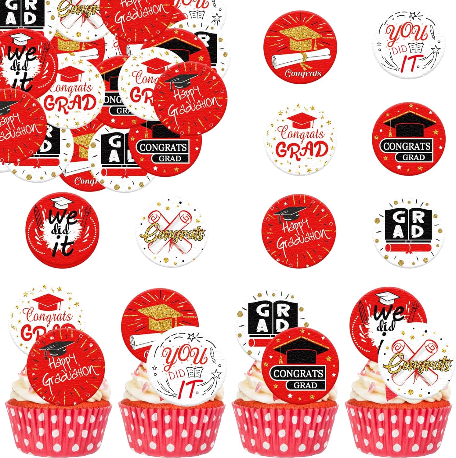Amazon.com: Fyeoxle 36PCS Edible Graduation Cap Cupcake Toppers Wafer ...