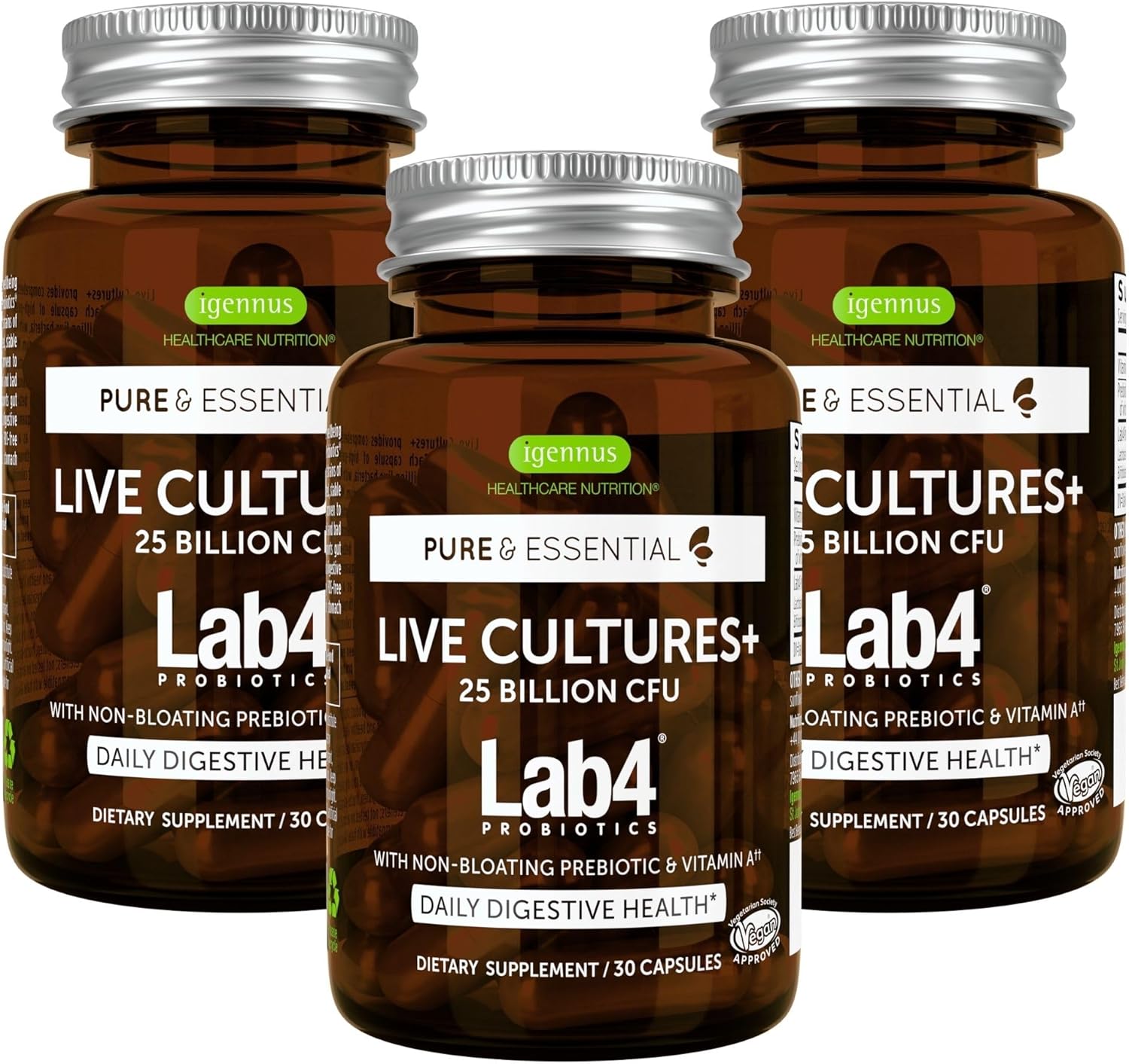 Amazon.com: Live Cultures+ Lab4 Probiotics & Prebiotic, Vegan, Non-GMO ...