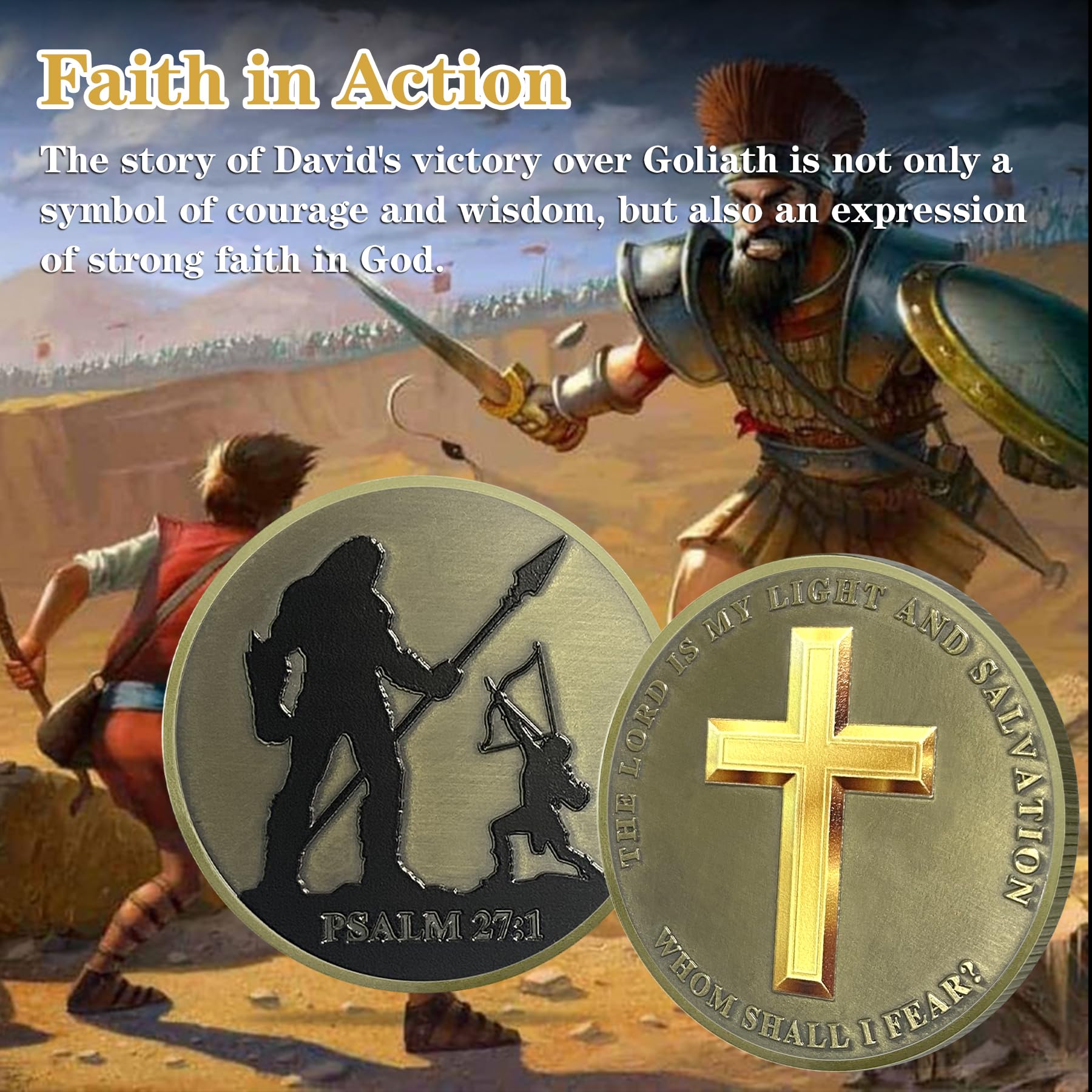 Psalm 27:1 Token David And Goliath Inspirational Coin Set - Bible Verse ...