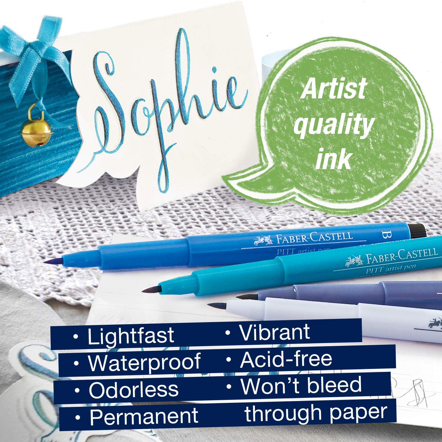 Faber-Castell Pitt Artist Pen Hand Lettering Set - 6 Blue Brush ...