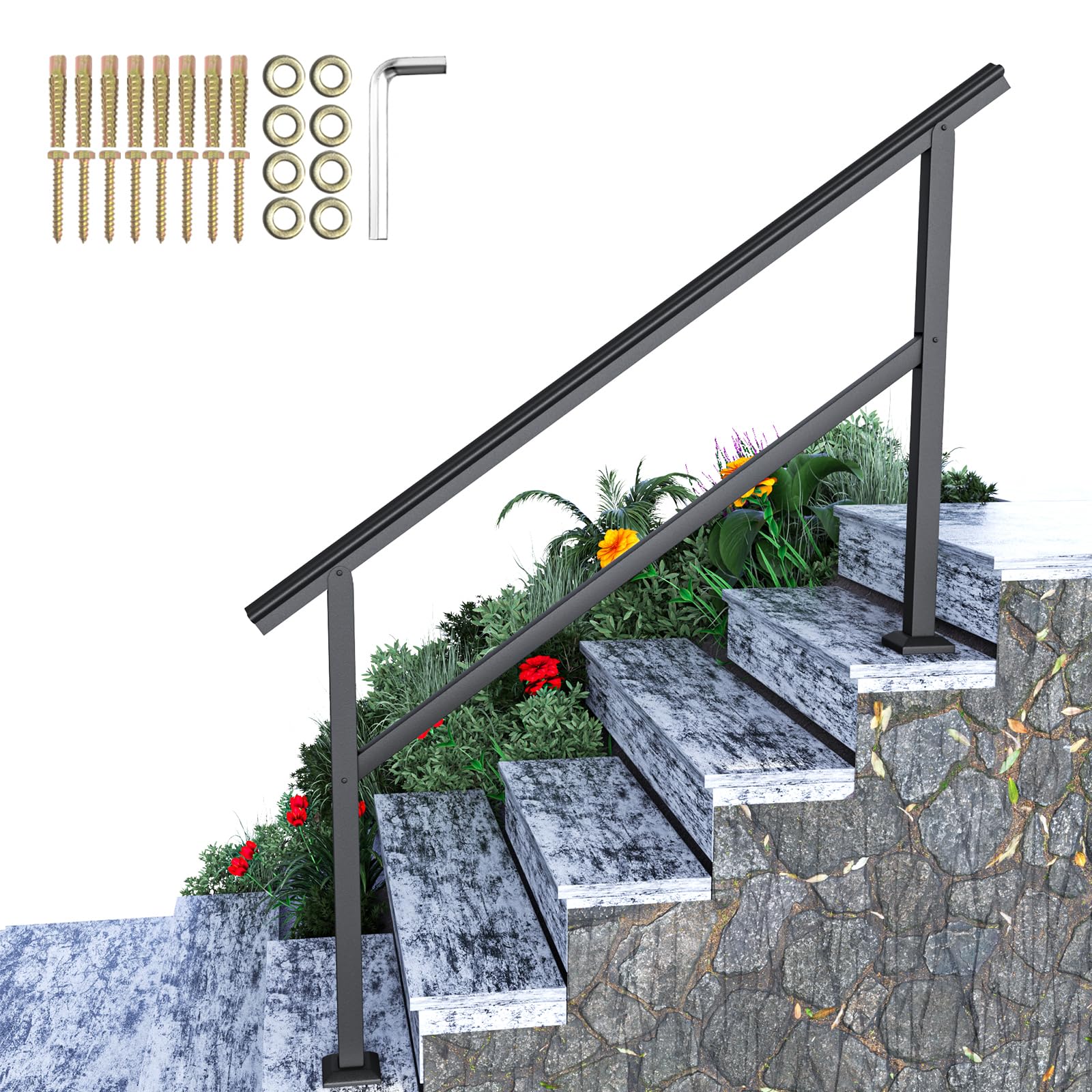 SPACEEUP Handrail 5FT Handrails for Outdoor Steps 60"X35"Handrail for ...