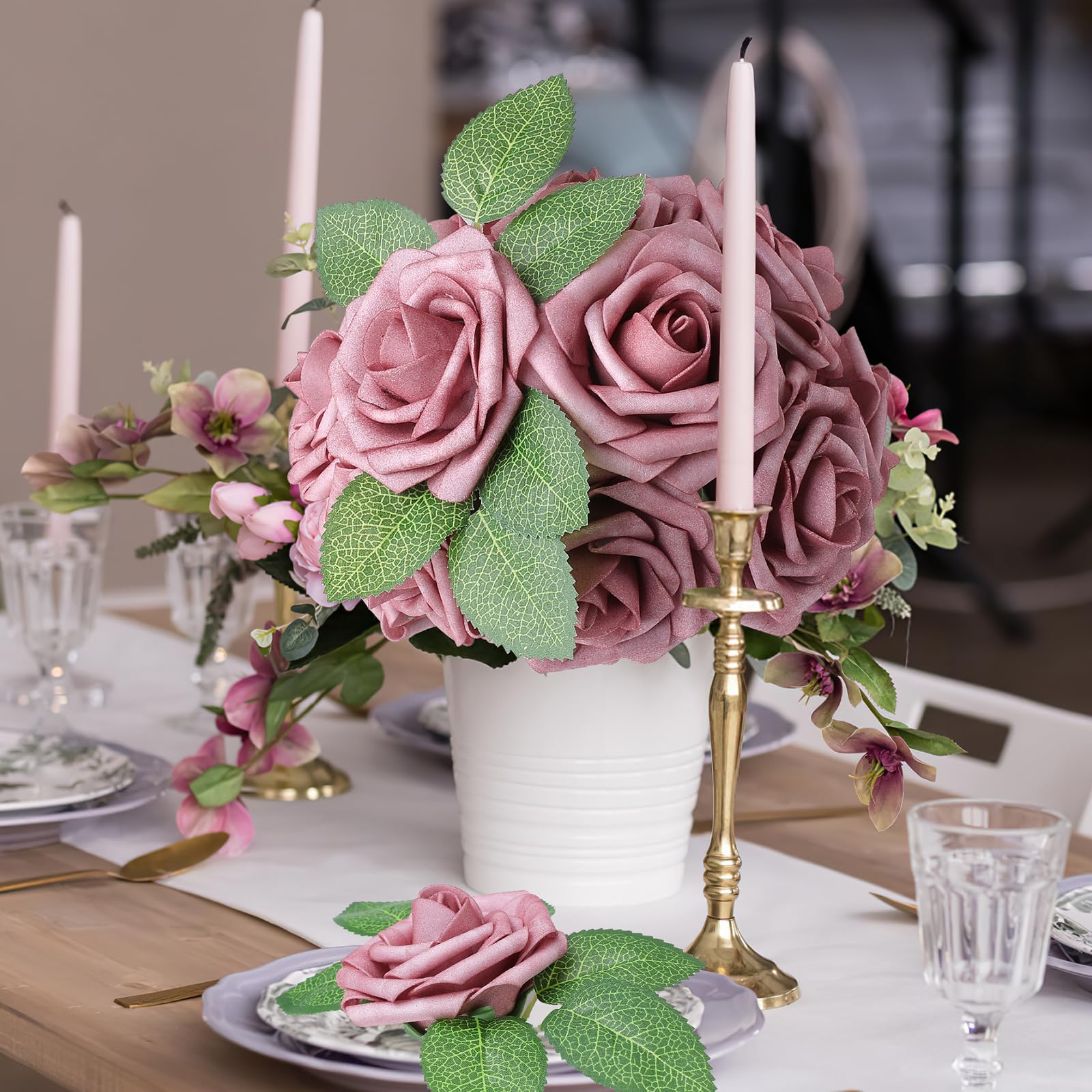 Snapklik.com : Artificial Flowers Dusty Rose 25pcs Real Looking Fake ...