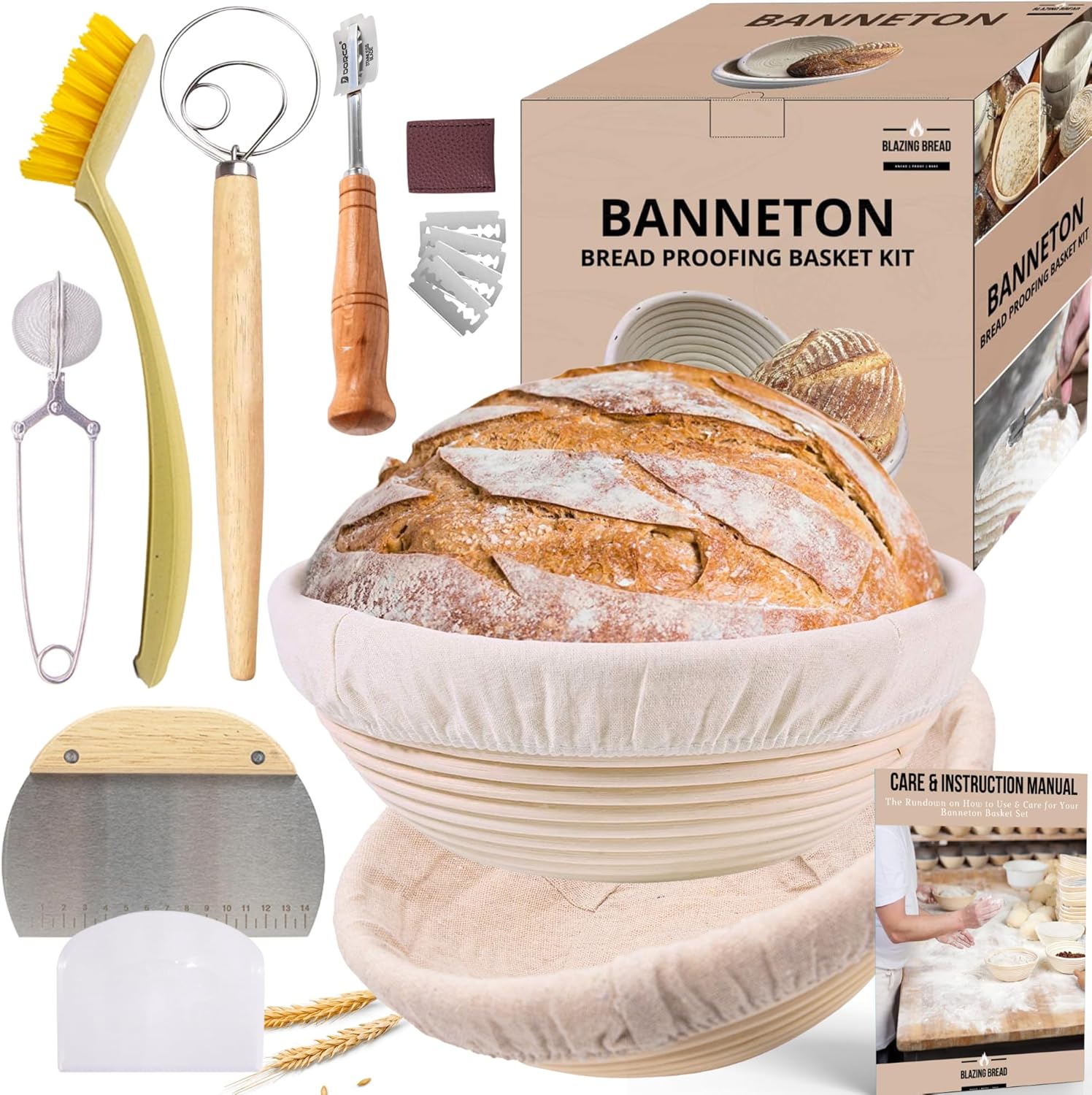 Amazon.com: Banneton Bread Proofing Basket Set of 2-9 inch Round Sourdough Baskets Bread Baking ...