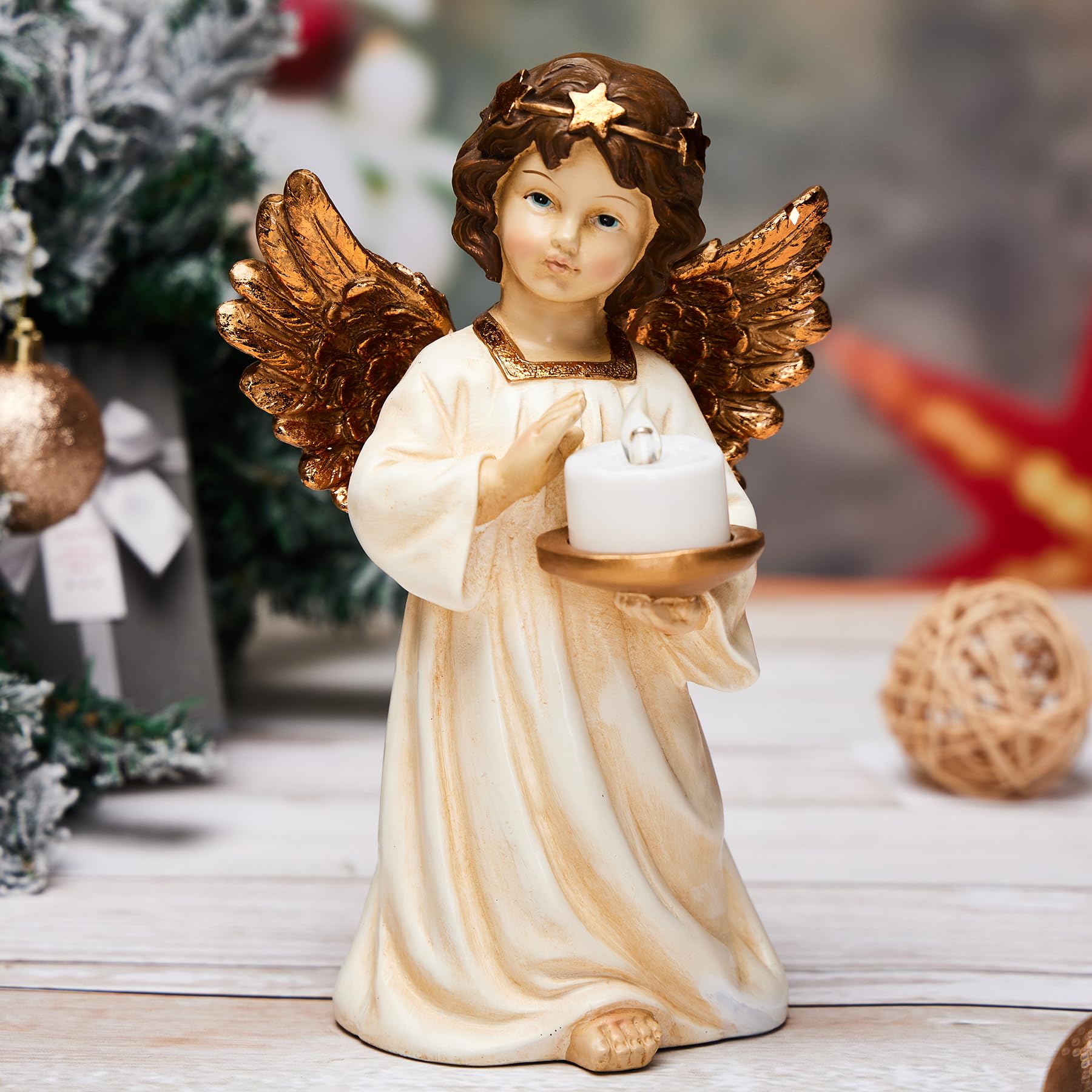 Amazon.com: Christmas Angel Figurine Holding Plastic LED Candle ...