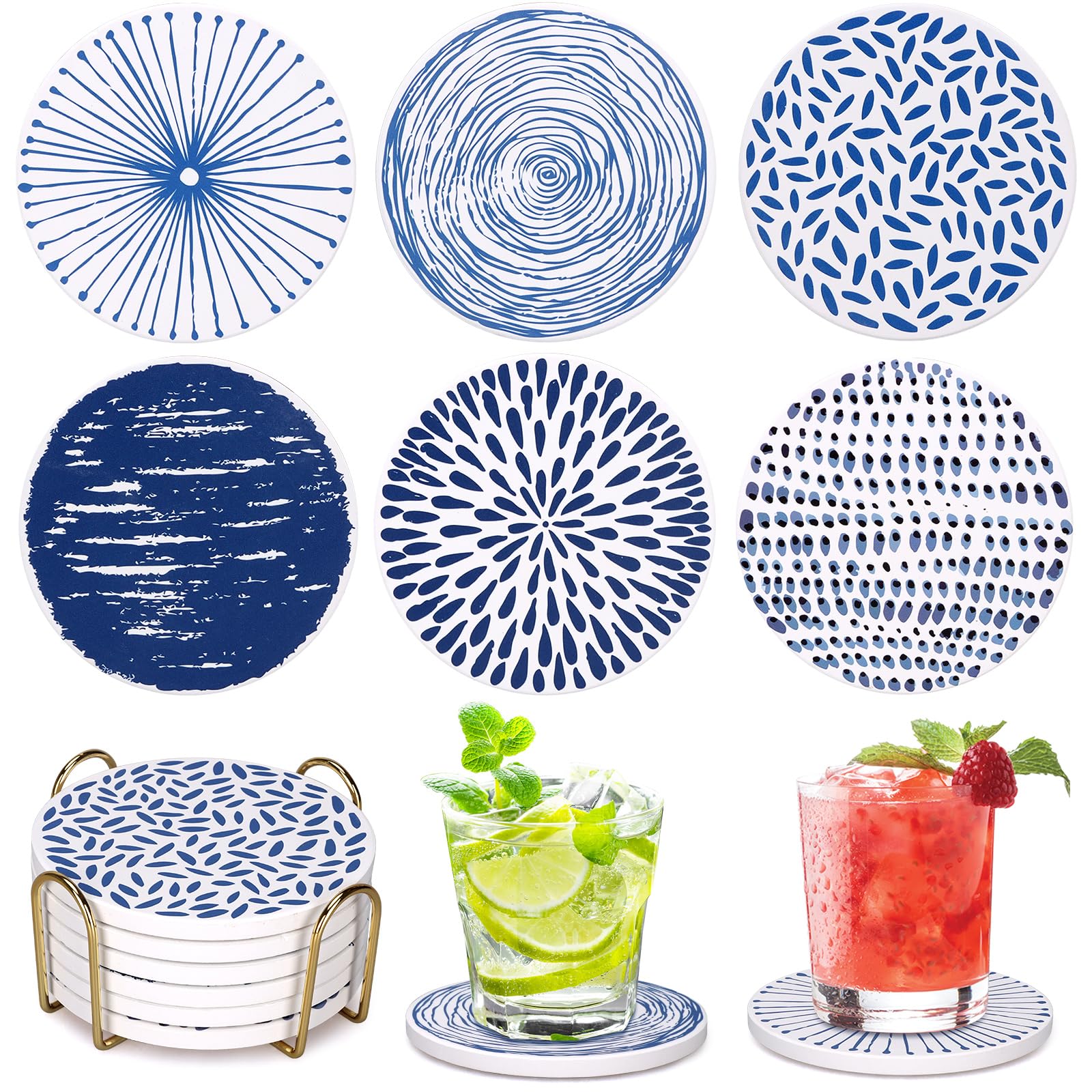 Amazon.com: Dksyee Absorbent Coasters Set of 6 Round Ceramic Coasters ...