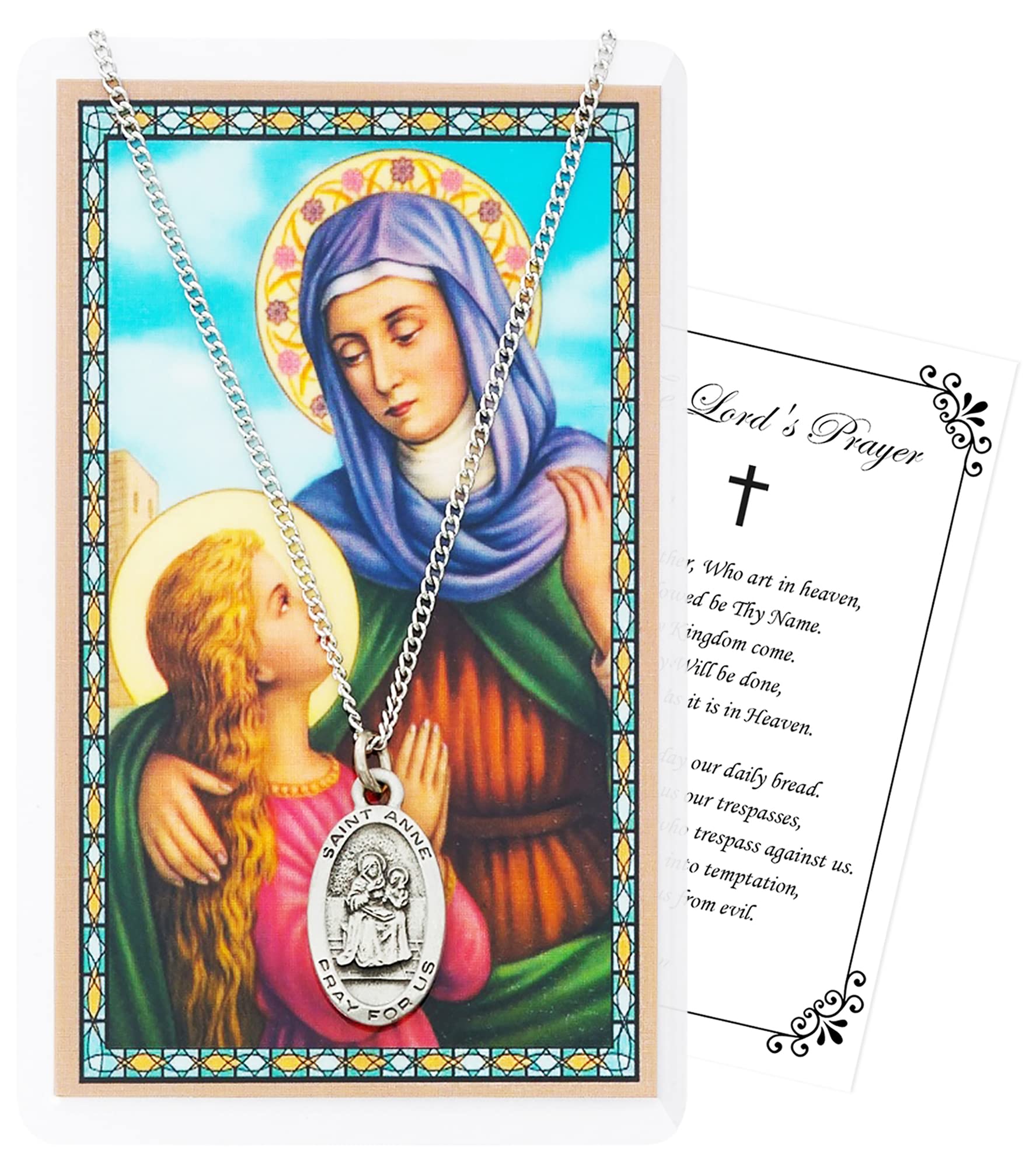 Amazon.com: Saint Anne Medallion Necklace with St Anne Prayer Card ...