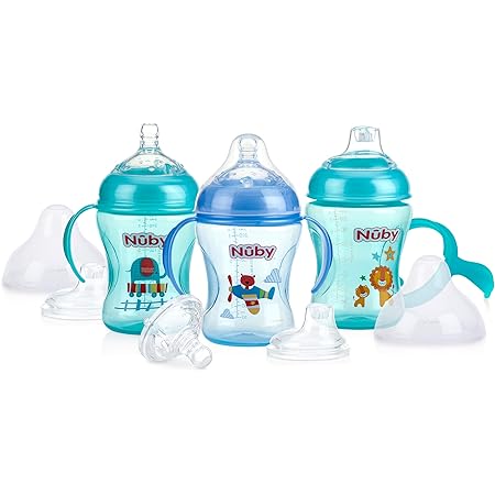 Amazon.com : Nuby Non-Drip 3-Stage Wide Neck Bottle to Cup, 8 Ounce ...
