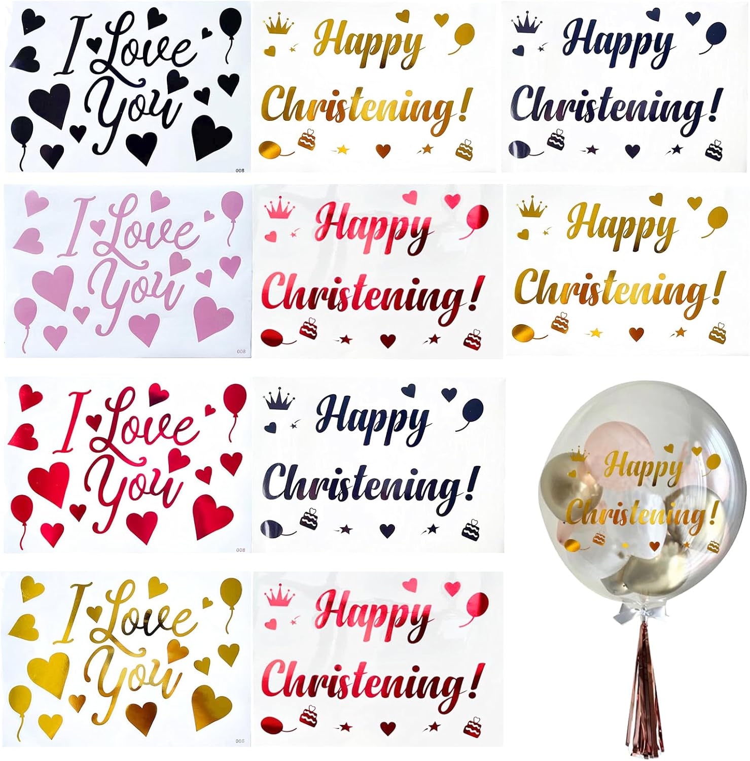 Amazon.com: Happy Christening Balloon Stickers I Love You Bobo Balloon ...