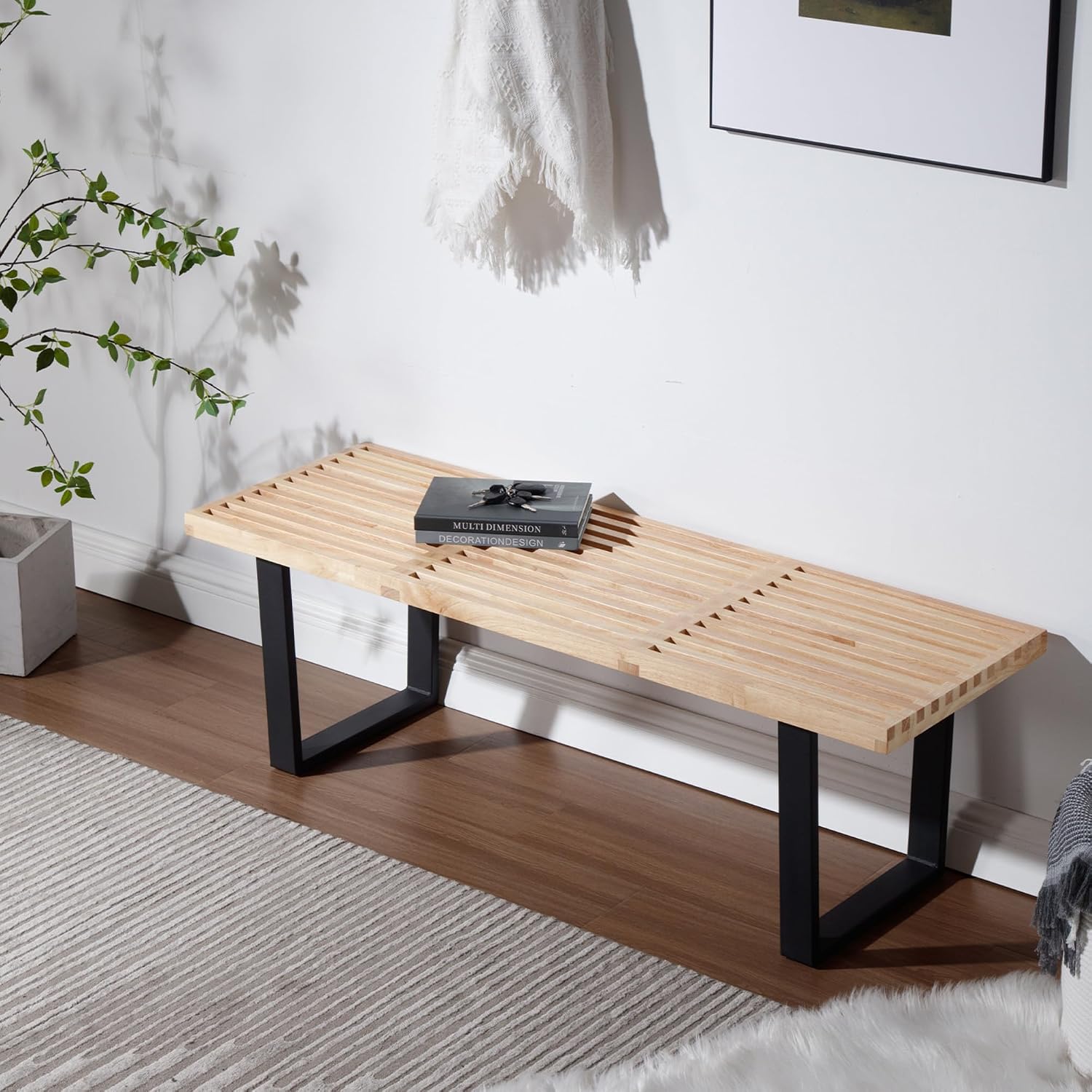 Amazon.com - Hyfirm Natural Wood Dining Bench Nelson Slat Wooden Bench ...