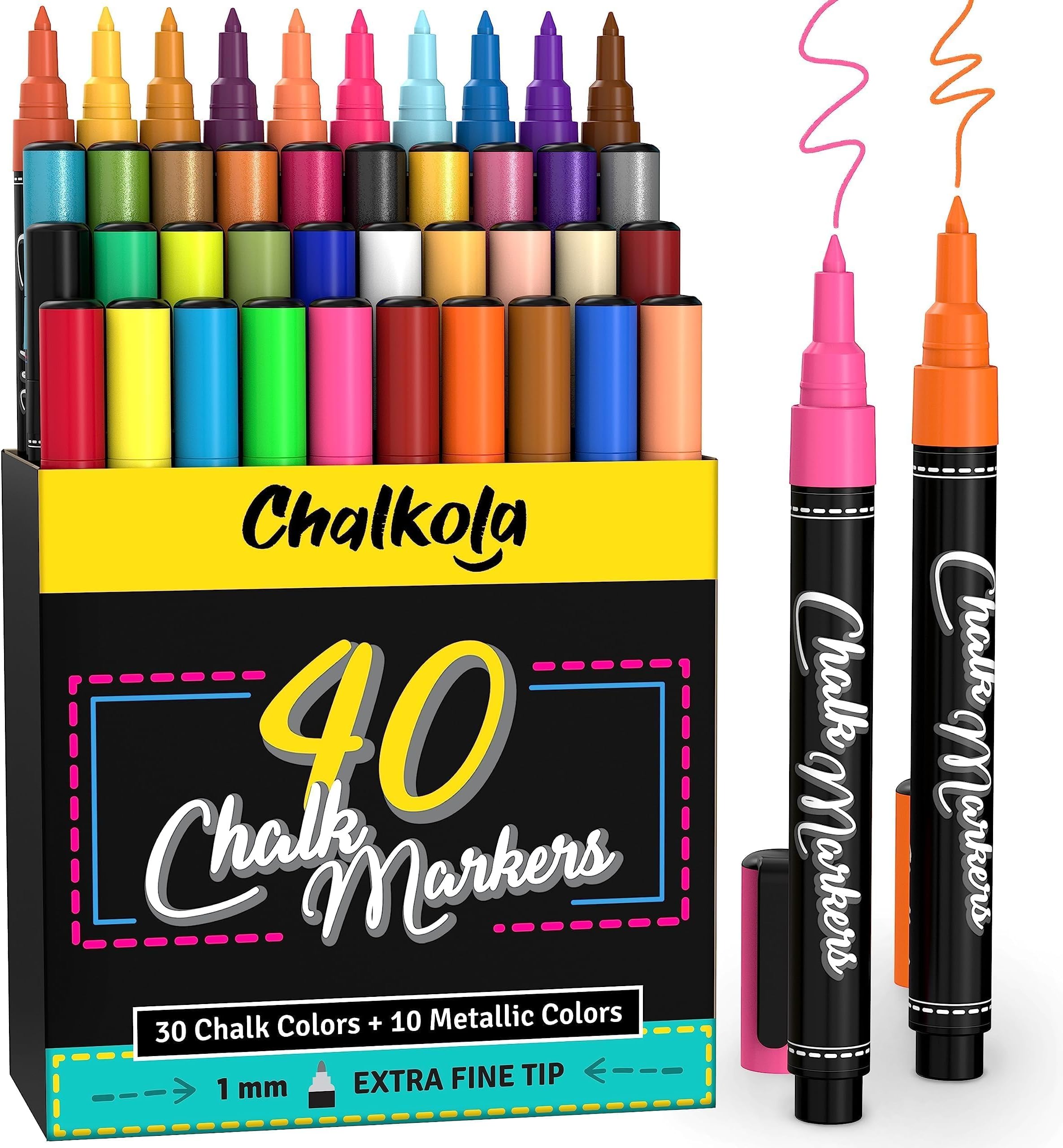 Chalkola Chalk Pens - Pack of 40 (Neon, Classic & Metallic) Chalk Pens ...