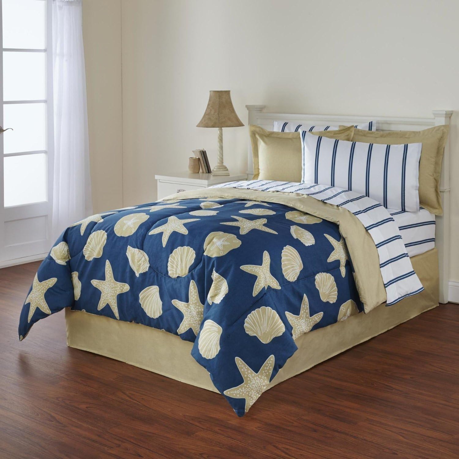 Seashell Starfish Beach House Nautical King Comforter Set (8 Piece Bed ...