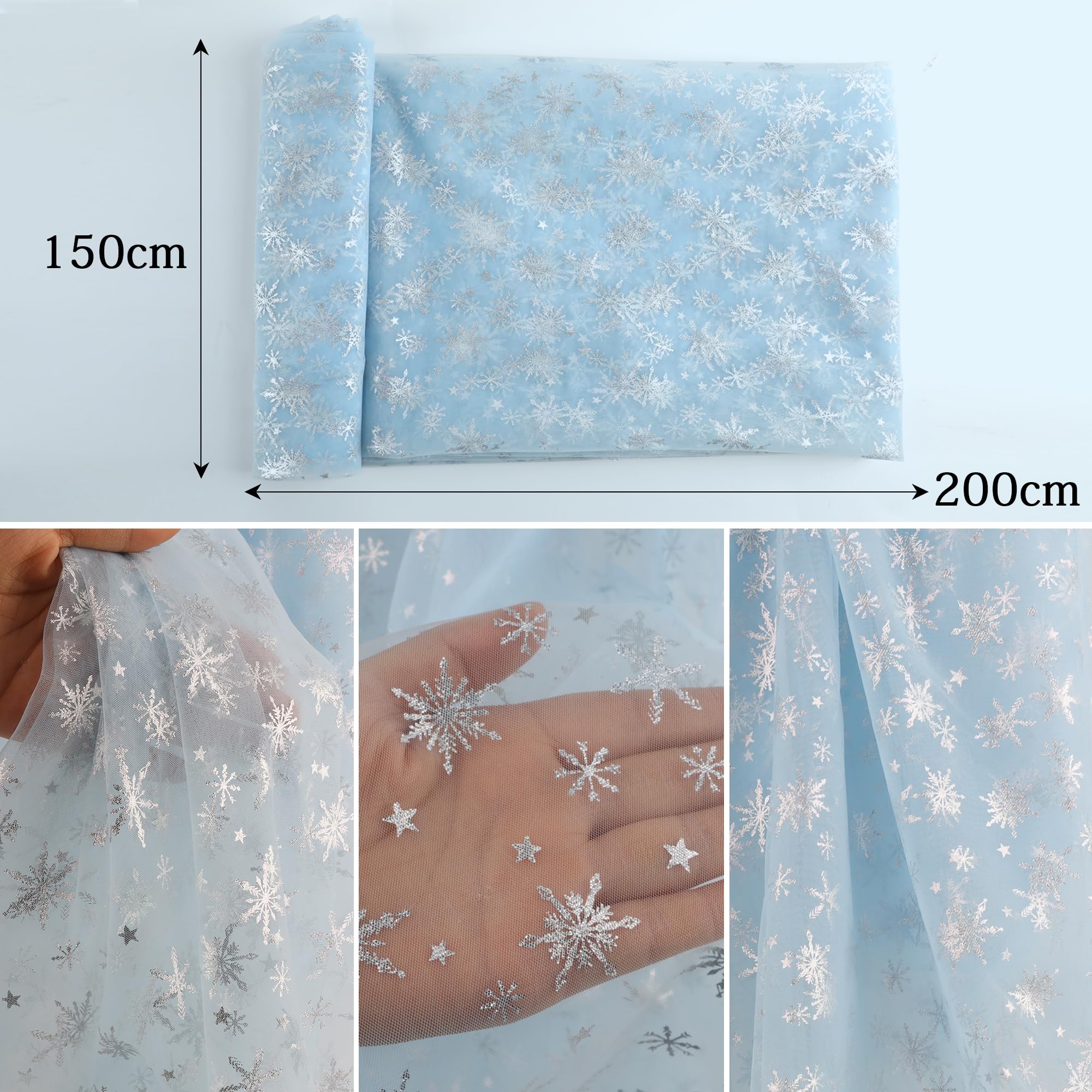 Snapklik.com : Sheer Snowflake Organza Fabric,79"x59" Blue Foil ...