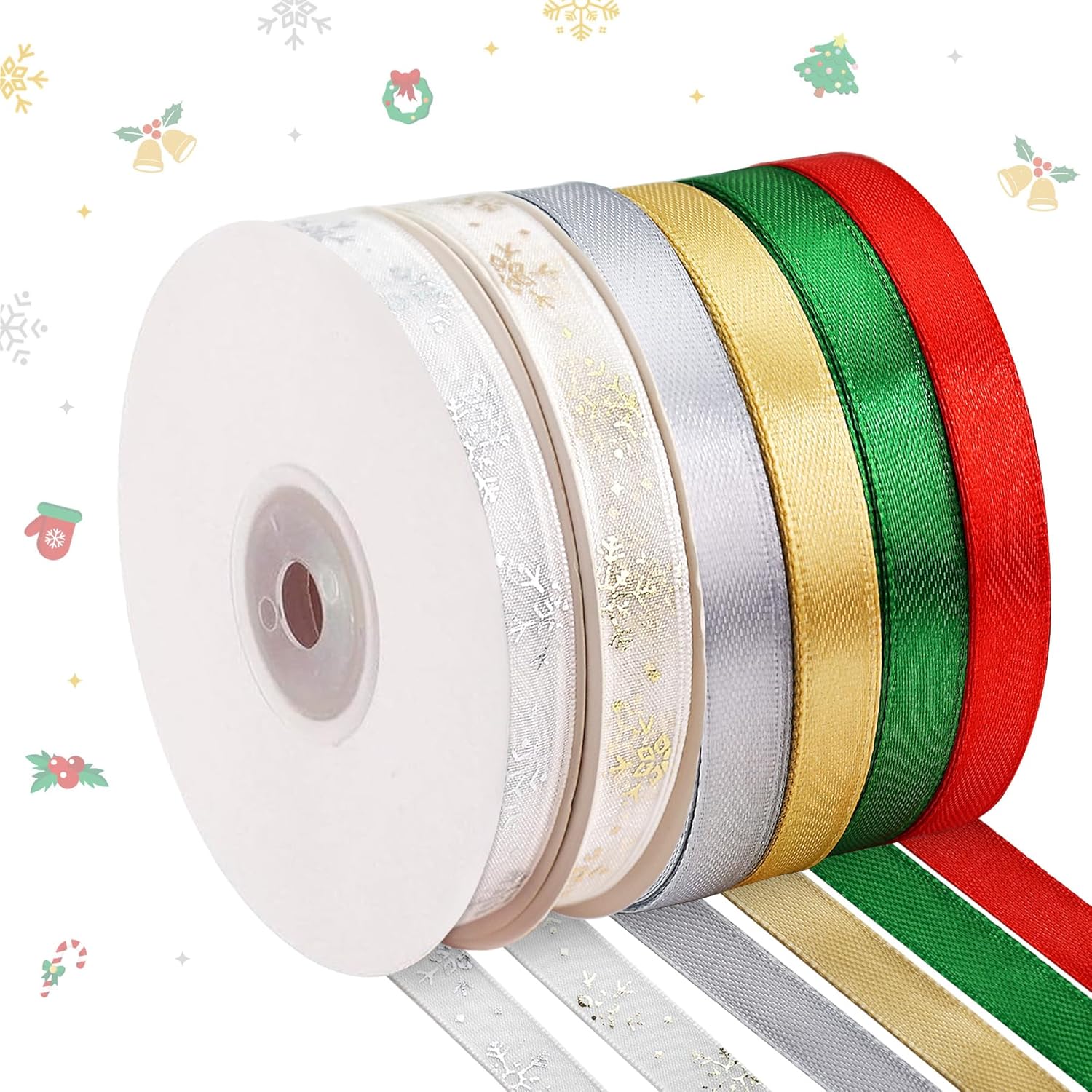 Amazon.com: 6 Rolls Snowflake Wrapping Ribbon 3/8 Inch x 150 Yards ...