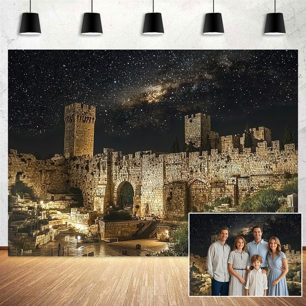 Amazon.com : 5x3 ft Old City Jerusalem at Night Backdrop Israel Tower ...
