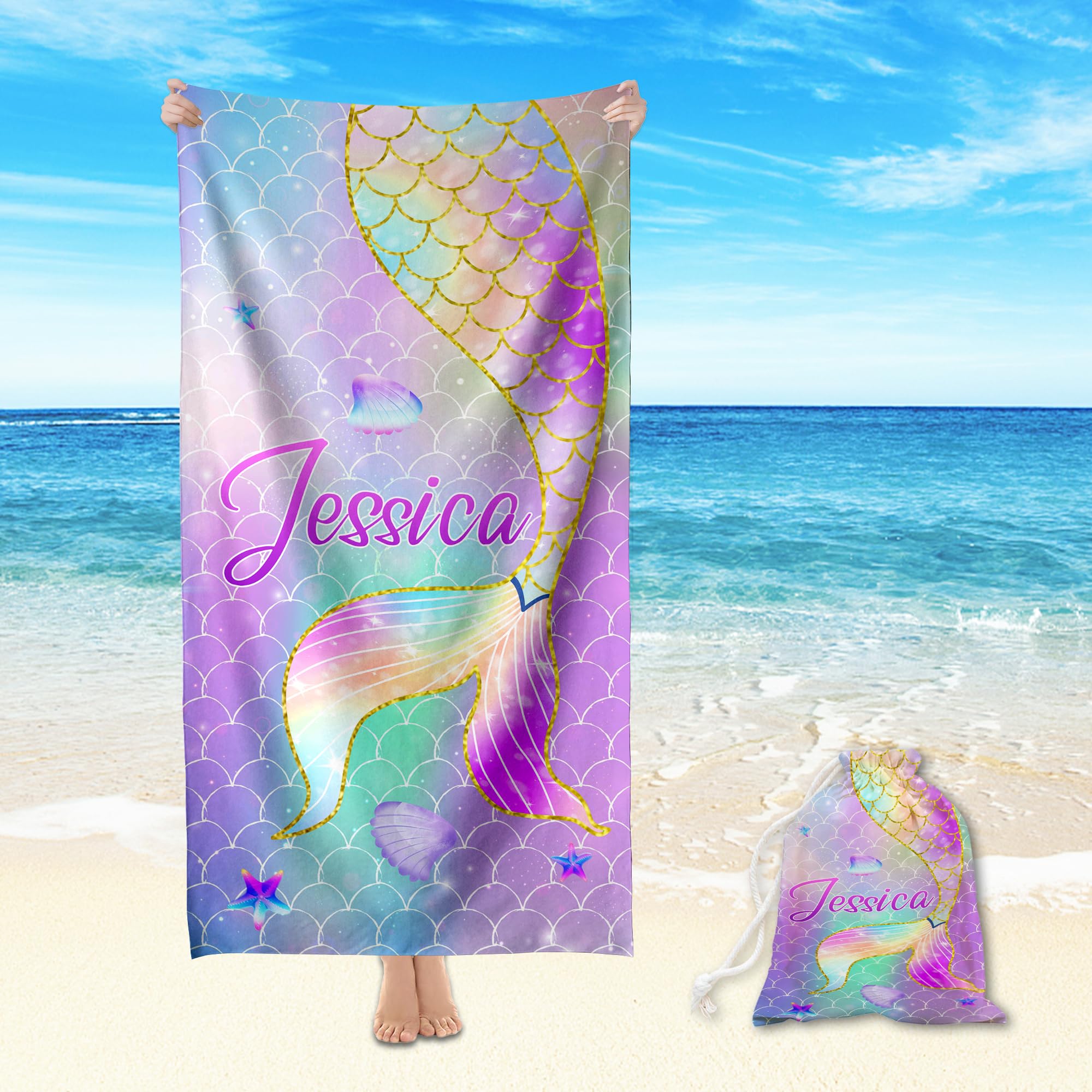 Amazon.com: Mermaid Beach Towels for Girls, Personalized Beach Towels ...