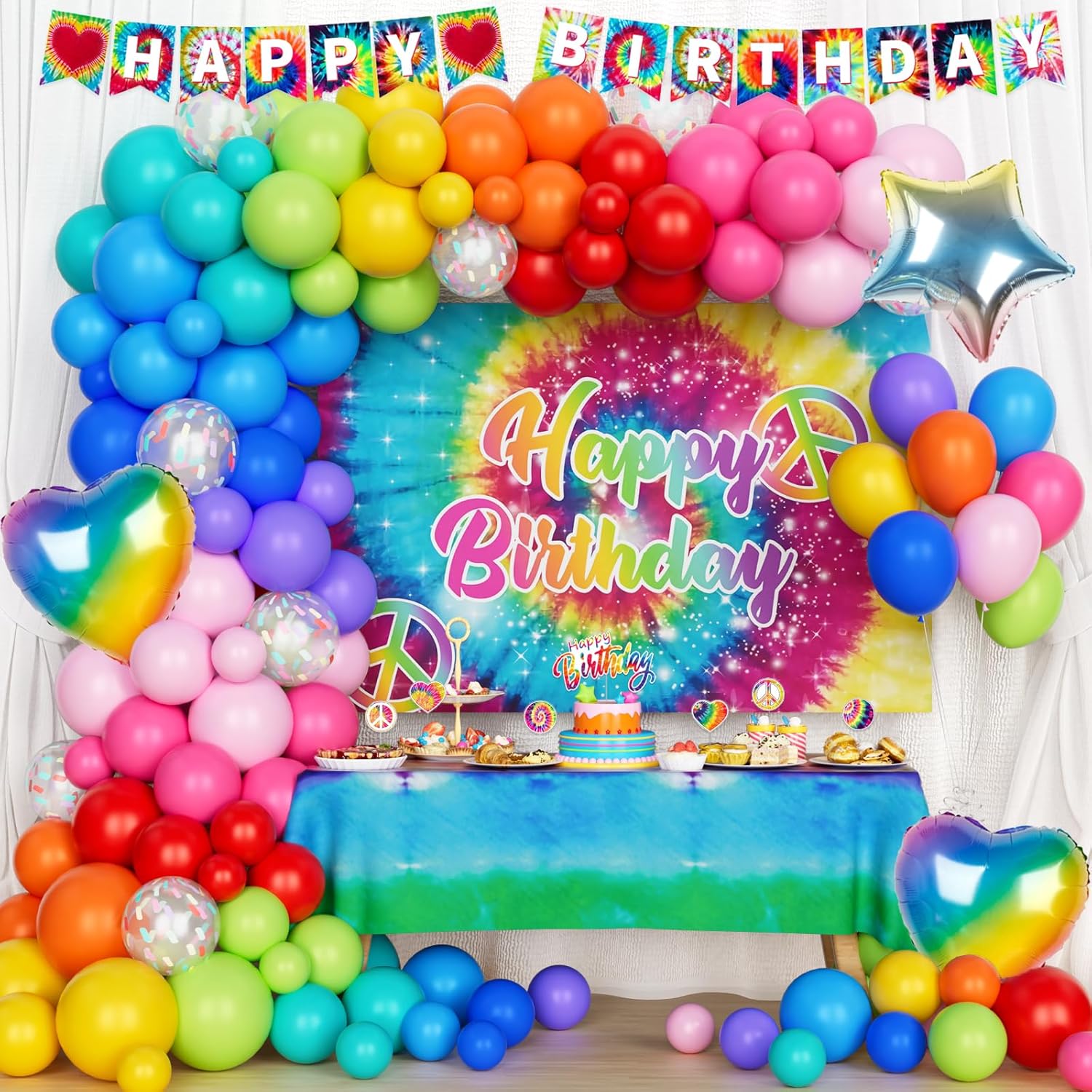 Amazon.com: 109 PCs Tie Dye Birthday Decorations, Fiesec Tie Dye Party ...
