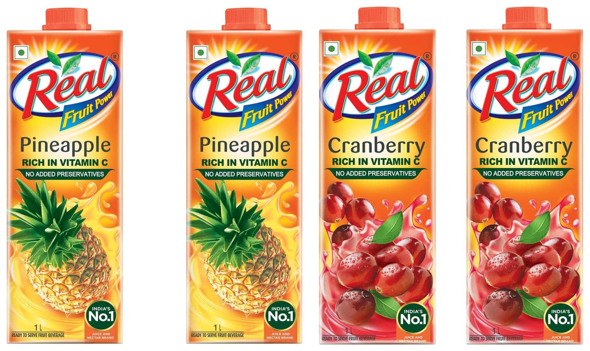 Real Fruit Power Juice, Cranberry, 1L (Pack of 2) & Real Pineapple ...