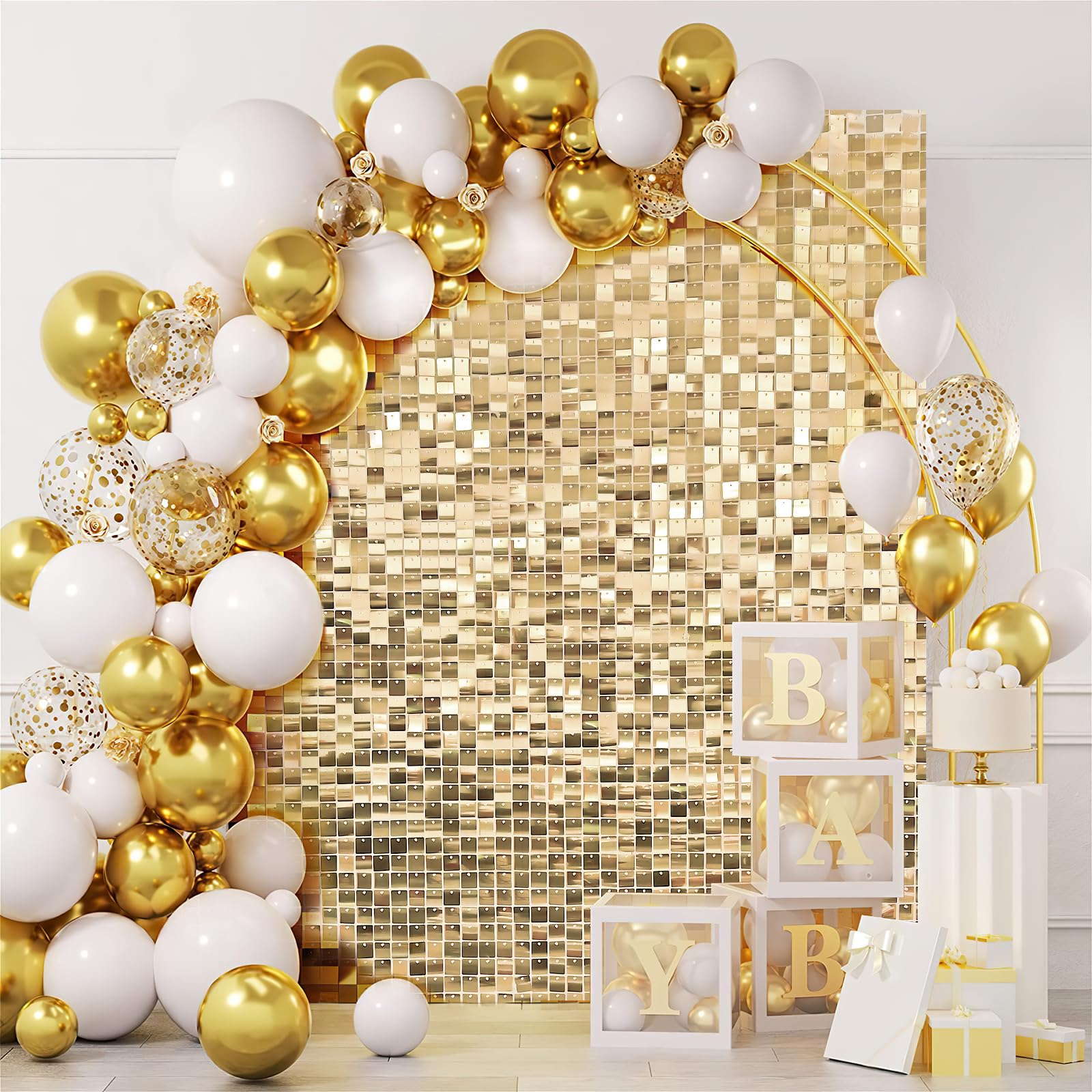 Light Gold Shimmer Wall Backdrop,24PCS Square Sequin Panels Sparkling ...