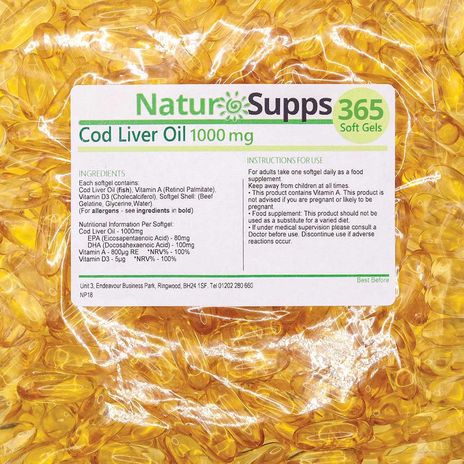 Cod Liver Oil Capsules High Strength 1000mg, 365 Omega 3 Softgels, EPA ...