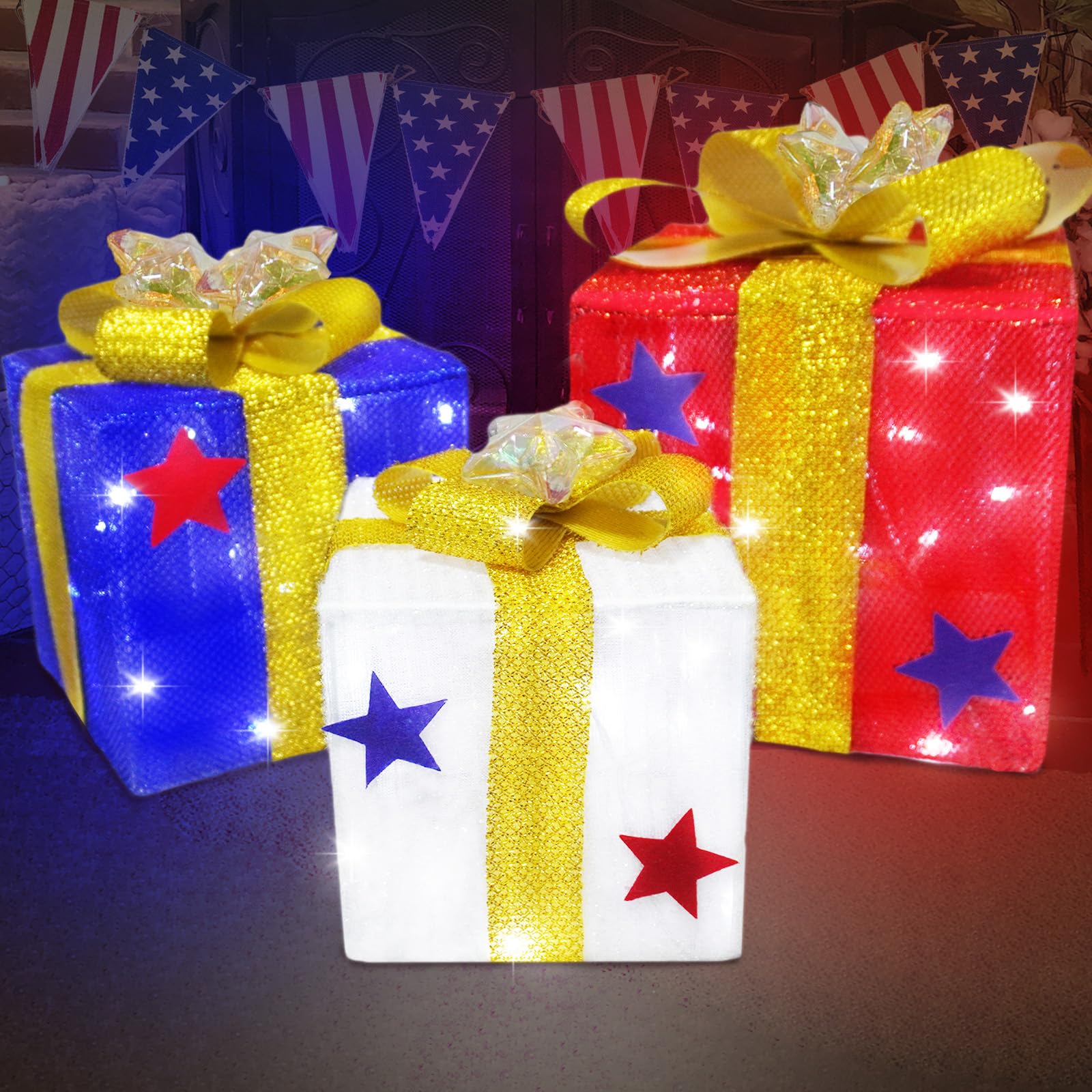Amazon.com: Dehoxara 3 Pcs Patriotic Decor 4th of July Lighted Gift ...
